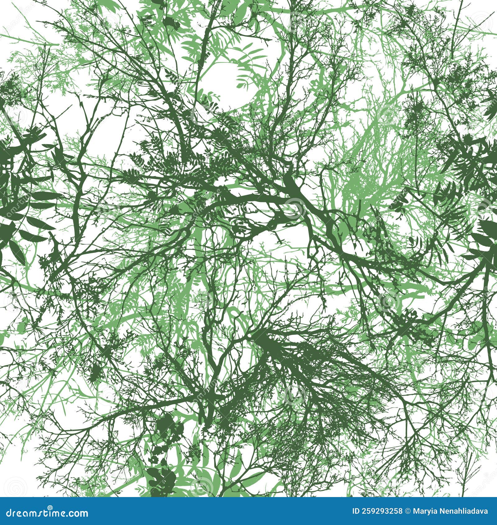Twigs Green Seamless Pattern. Vector Illustration Stock Photo - Image ...