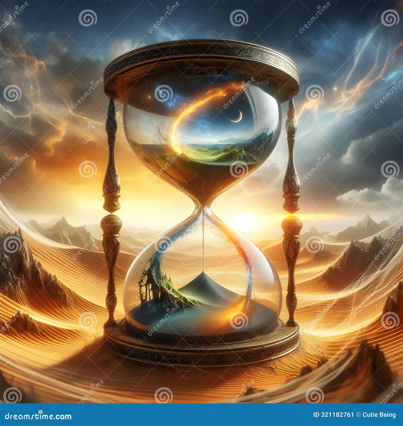 Twilight of Ages - an Hourglass on the Tree Stump with Sunlight and ...