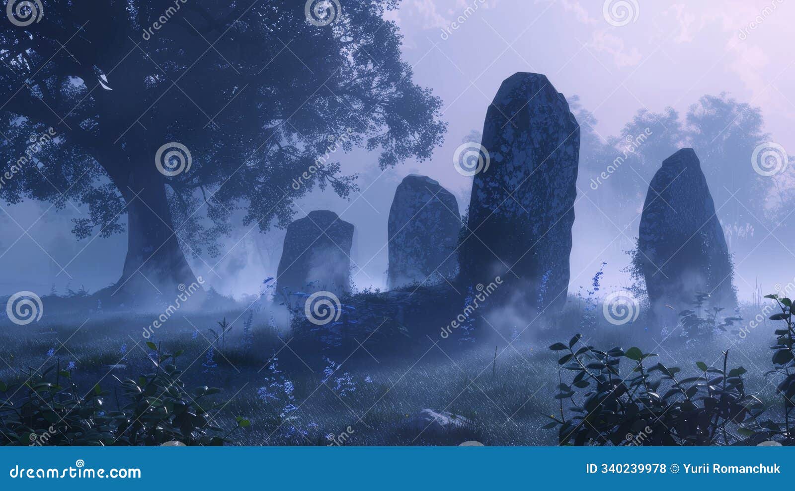 Twilight At An Ancient Druid Stone Circle Mystical Stones Enveloped In ...