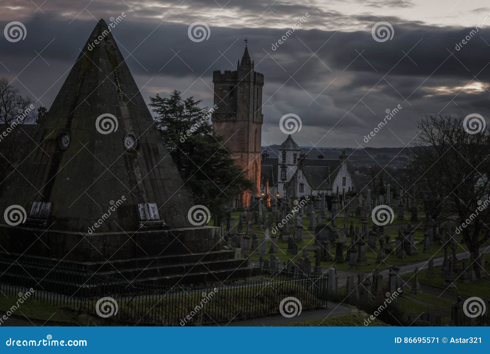 Twilight Castle Graveyard stock image. Image of chapel - 86695571