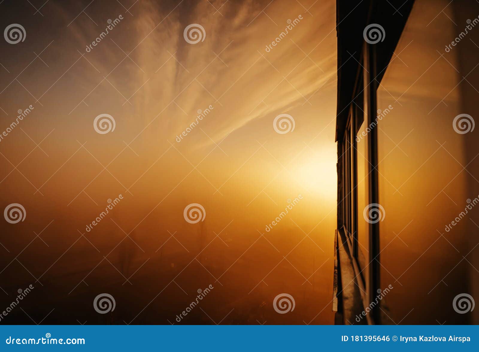 Twilight and Foggy Evening in the Blurring of the Sunset. View from ...