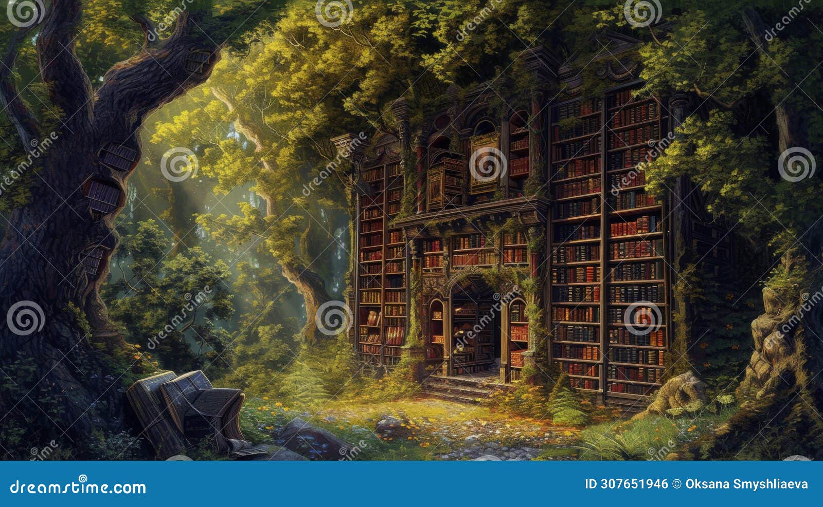 Twilight Library Enclave: an Arcane Trove of Books Amidst Ancient Trees ...