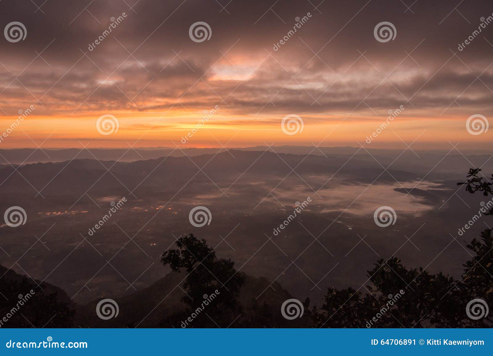 Twilight with Mountain and Sea Mist Scenery Stock Image - Image of ...