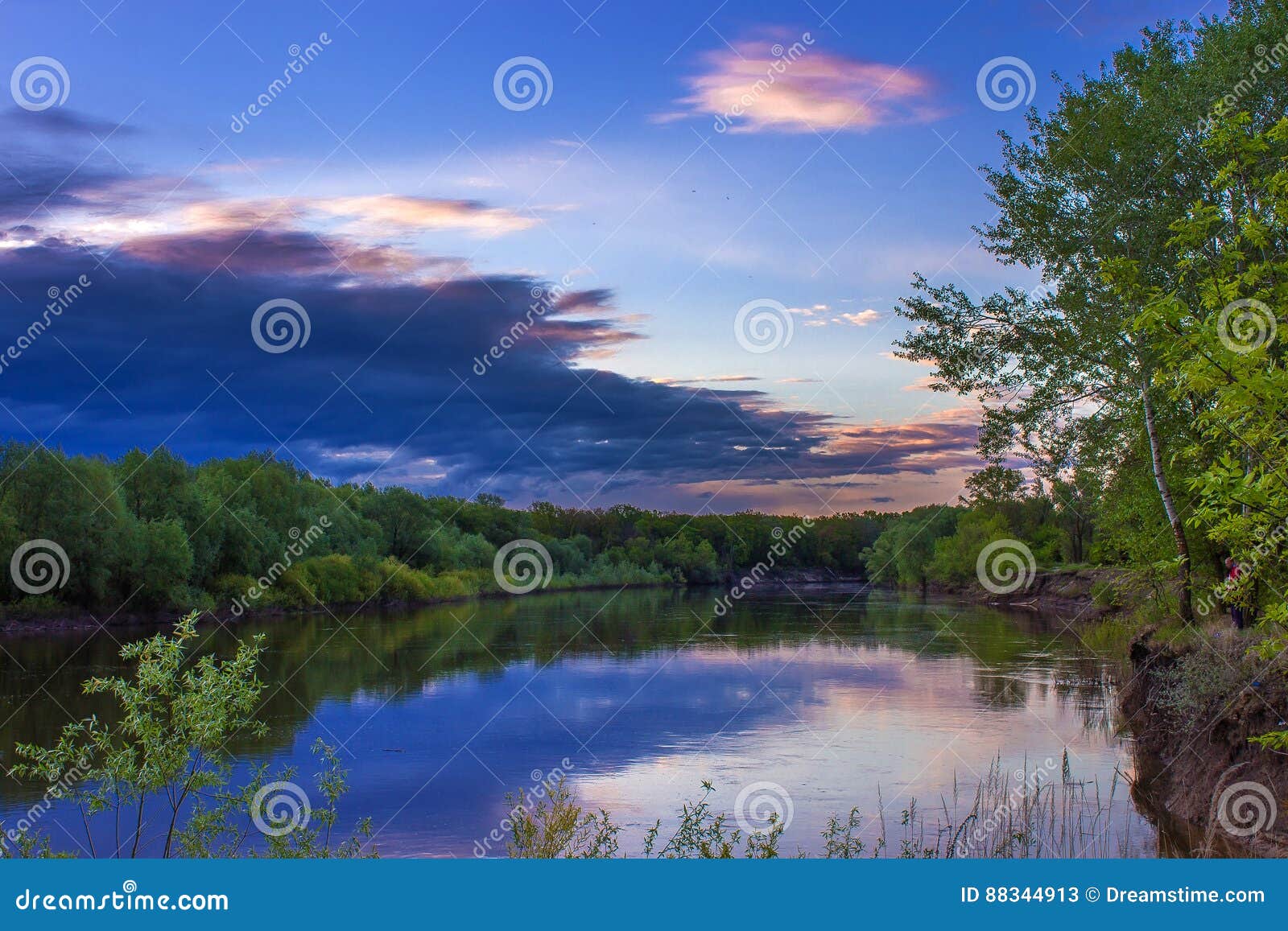 Twilight Over the River Spring Evening Stock Image - Image of winter ...