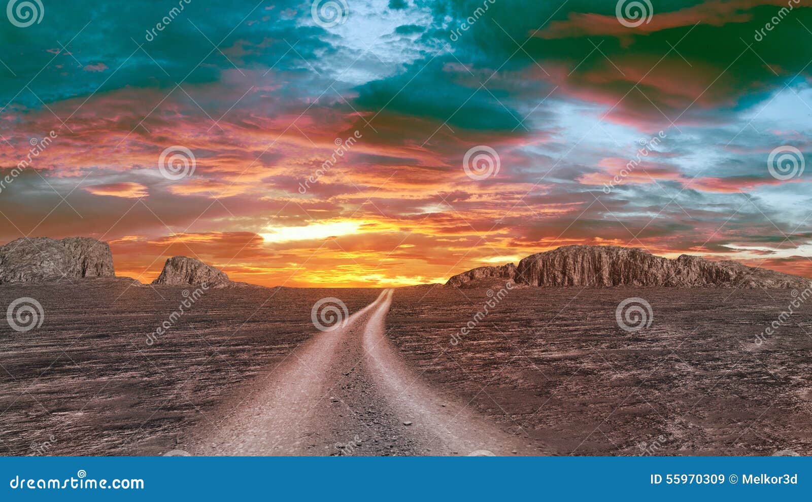 Twilight over rocky desert stock illustration. Illustration of desert ...