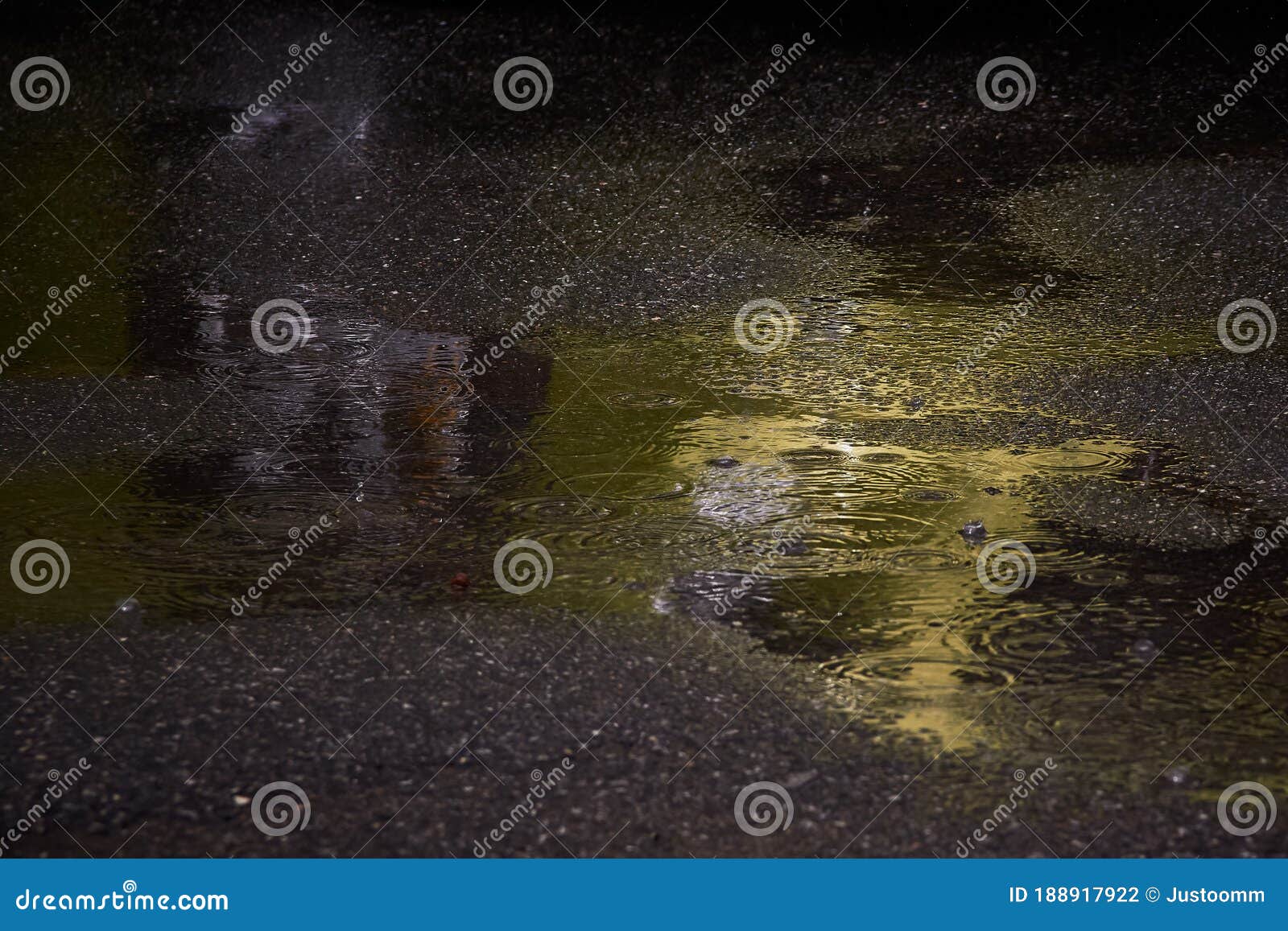 Twilight Puddle on the Asphalt Rain Reflection of Light in the Waves ...