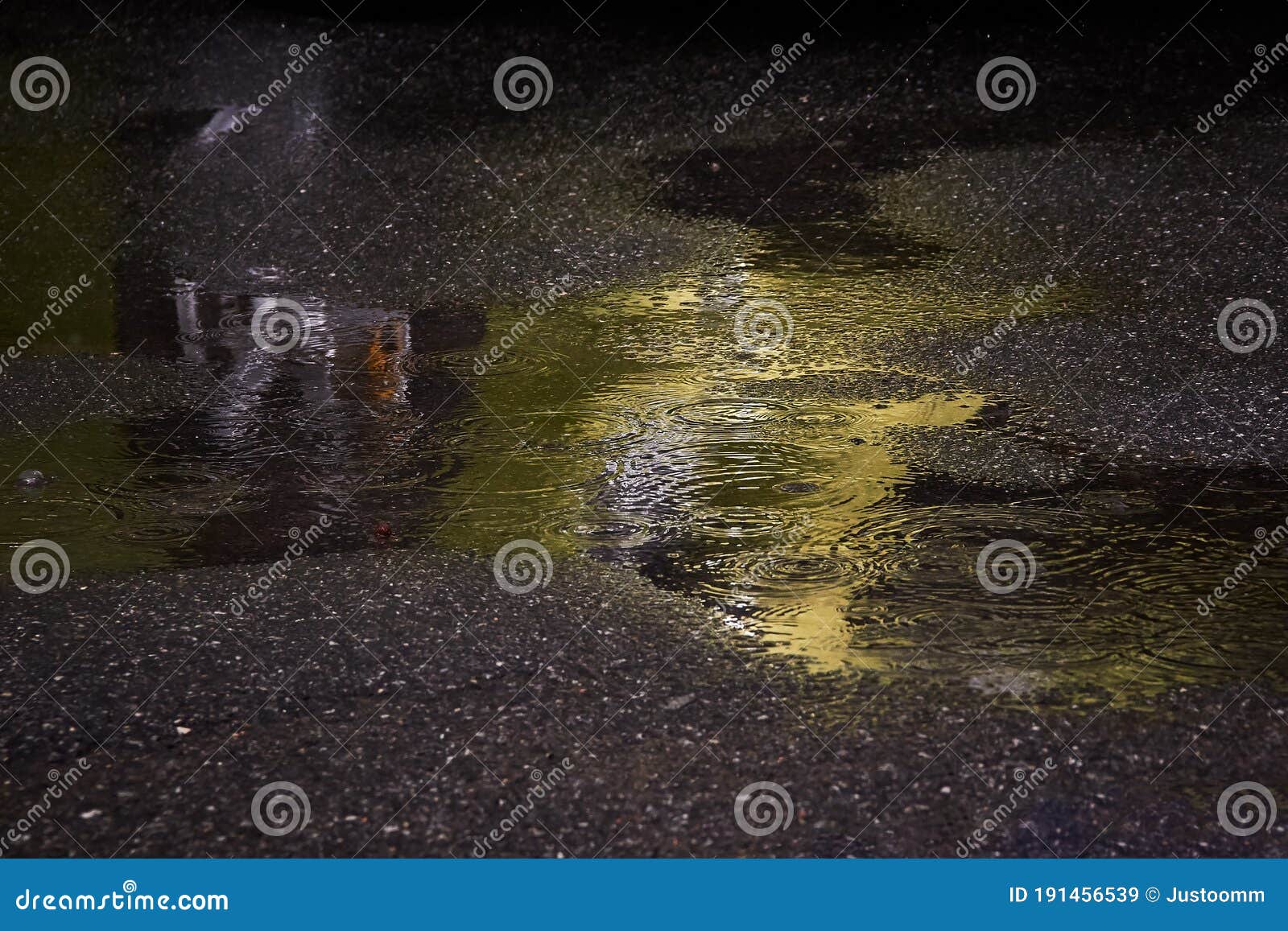 Twilight Puddle on the Asphalt Rain Reflection of Light in the Waves ...