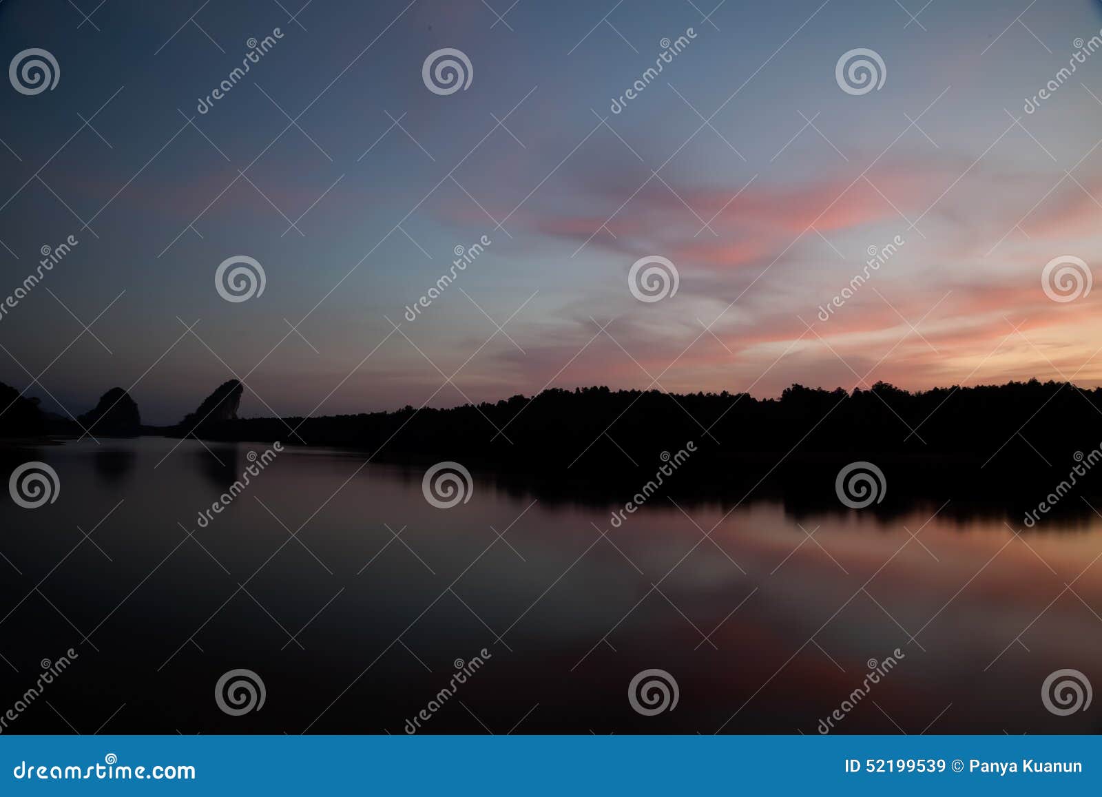 Twilight ,Sea ,Tree, the Dawn Sun . Overcast. Stock Image - Image of ...