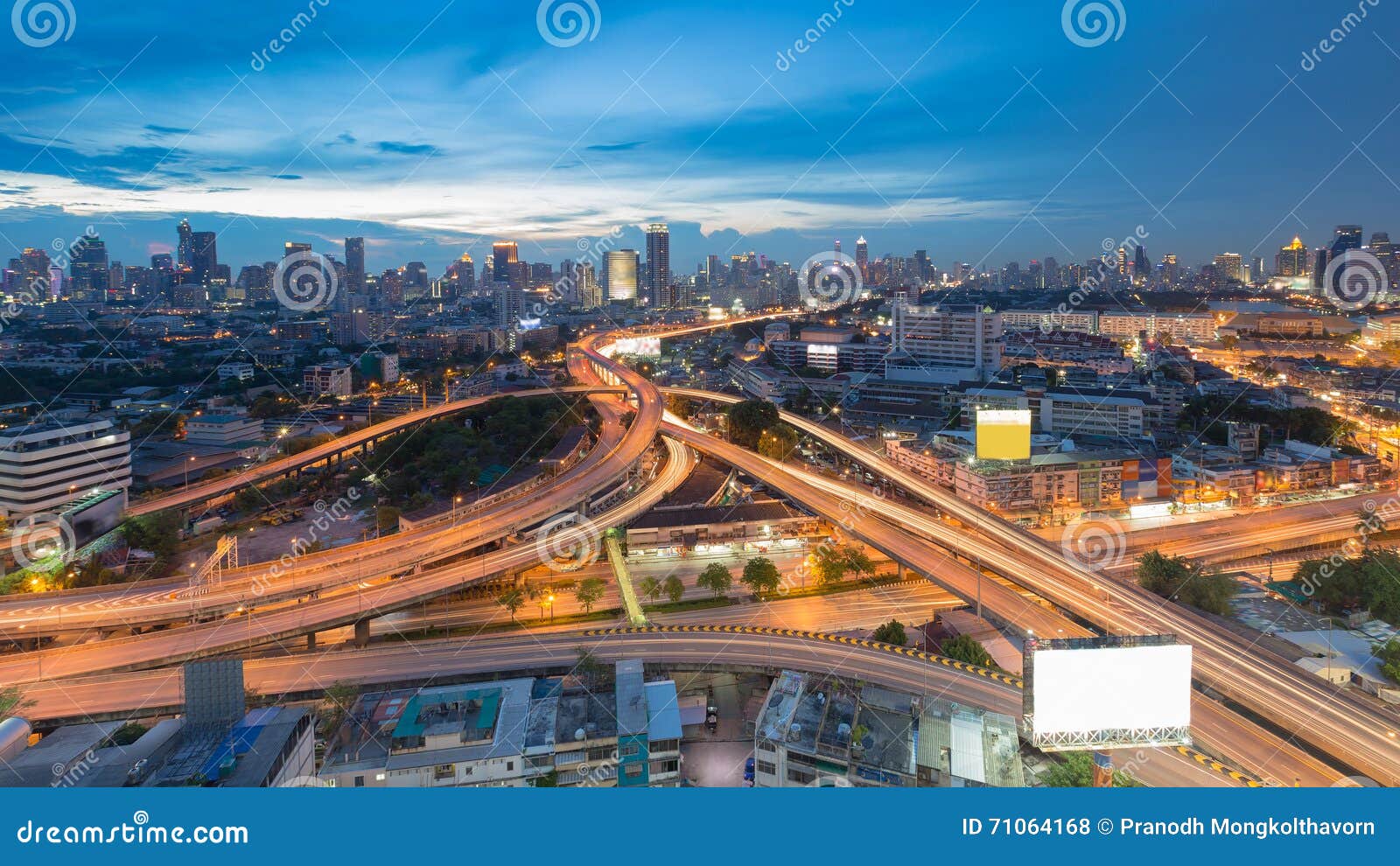 Twilight Sky Background, City and Highway Intersection Stock Photo ...