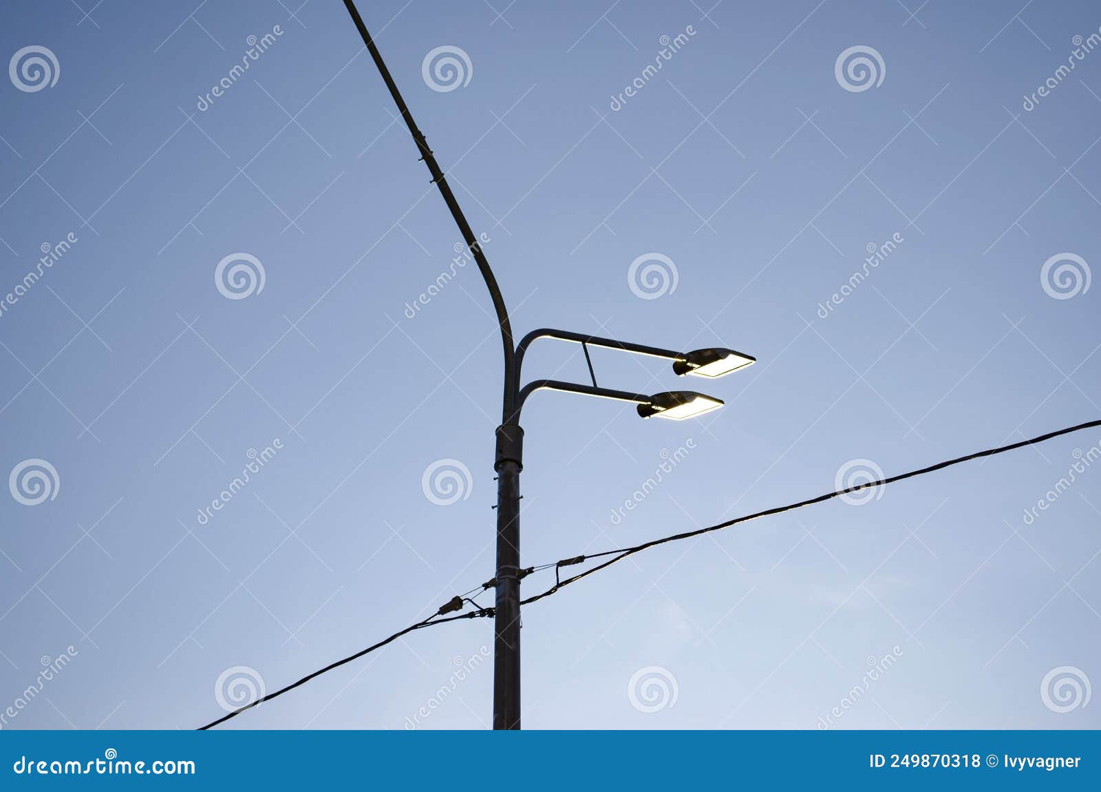 Twilight Sky. Two Lighting Street Lights Stock Photo - Image of urban ...