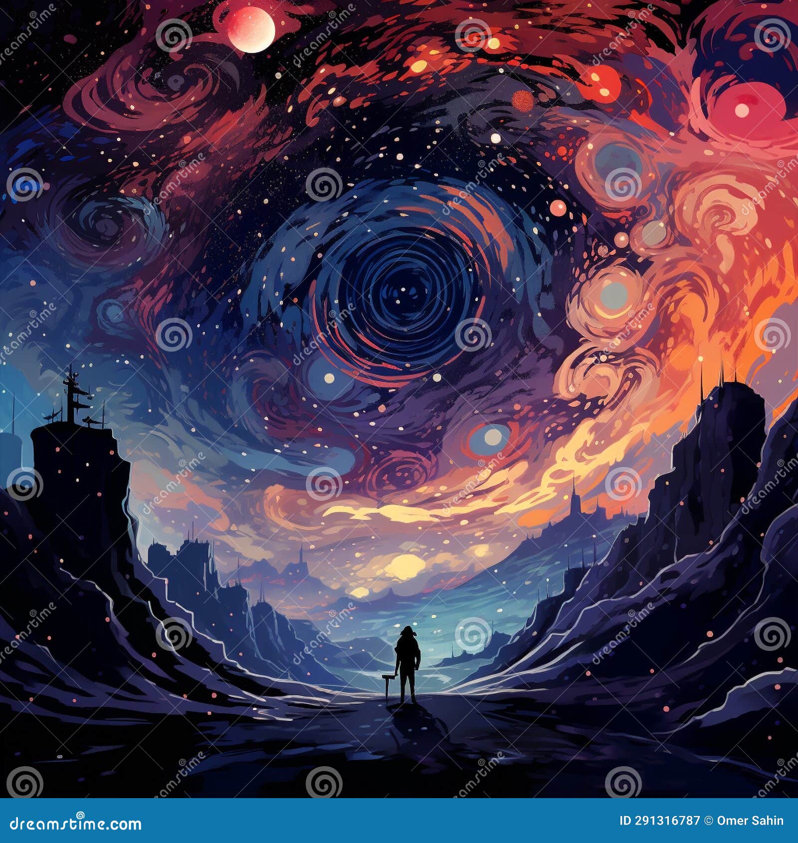 Twilight of Time: Gazing into the Eternal Blackness Stock Illustration ...