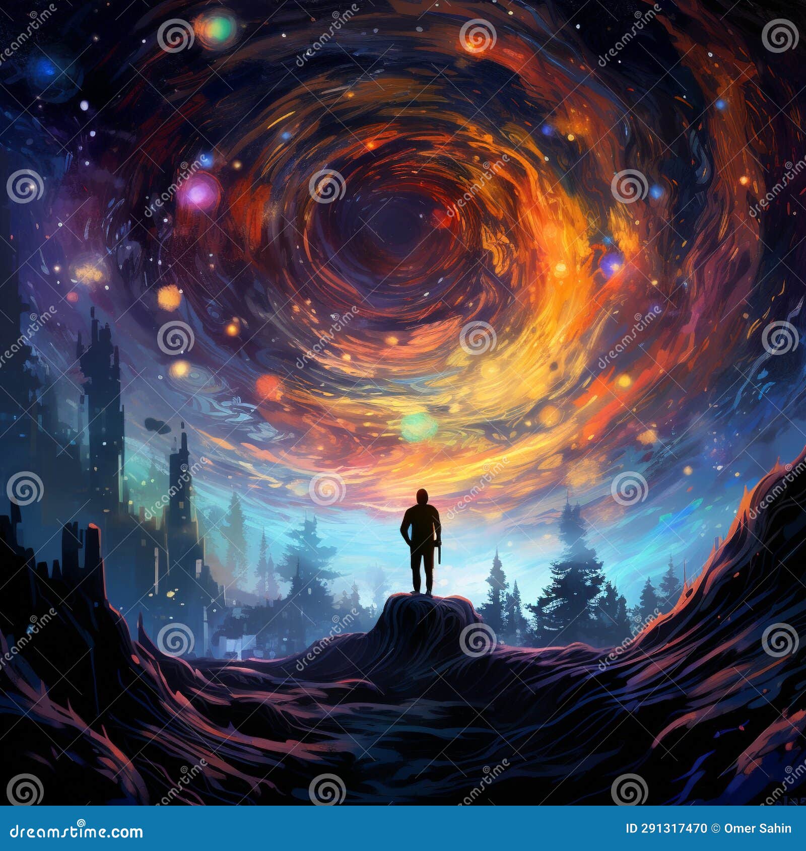 Twilight of Time: Gazing into the Eternal Blackness Stock Illustration ...