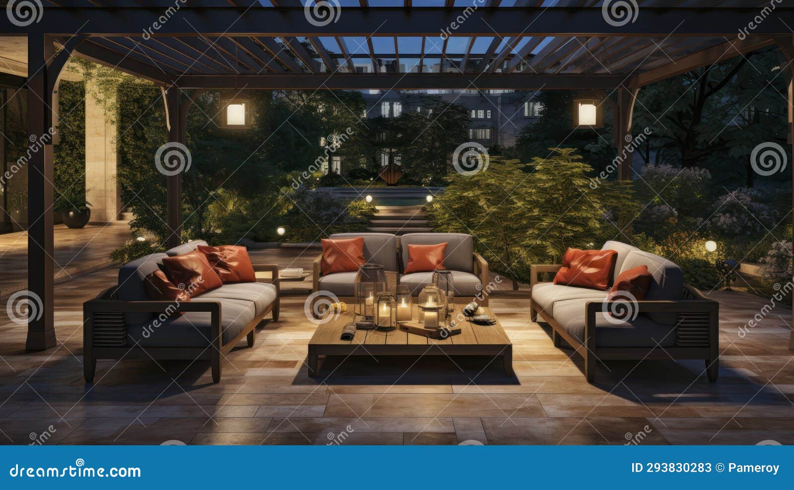 Twilight Tranquility: A Chic Patio Oasis With A Lush Garden Night View ...