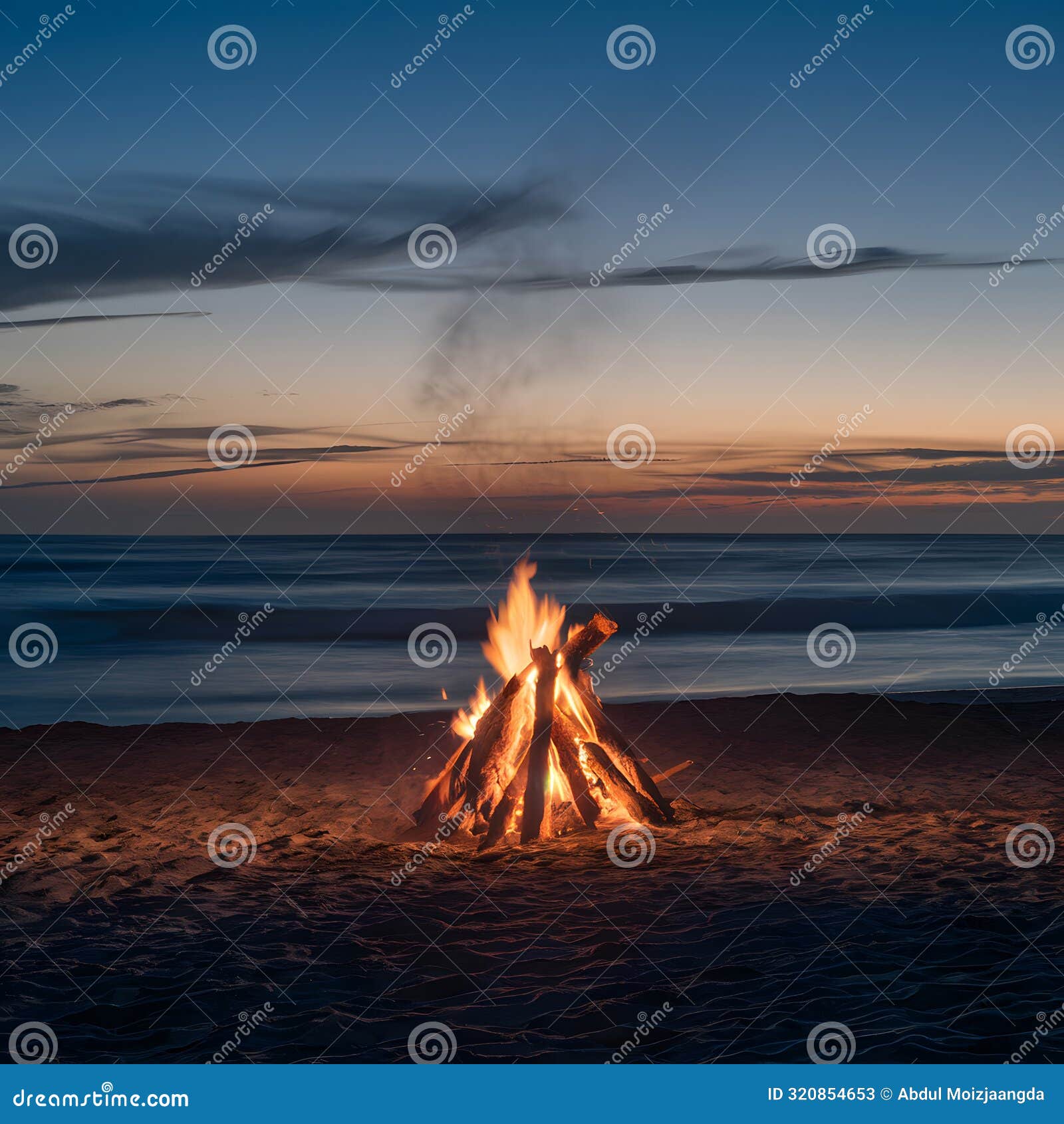 Twilight Transforms Beach into Serene Scene with Blazing Bonfire ...