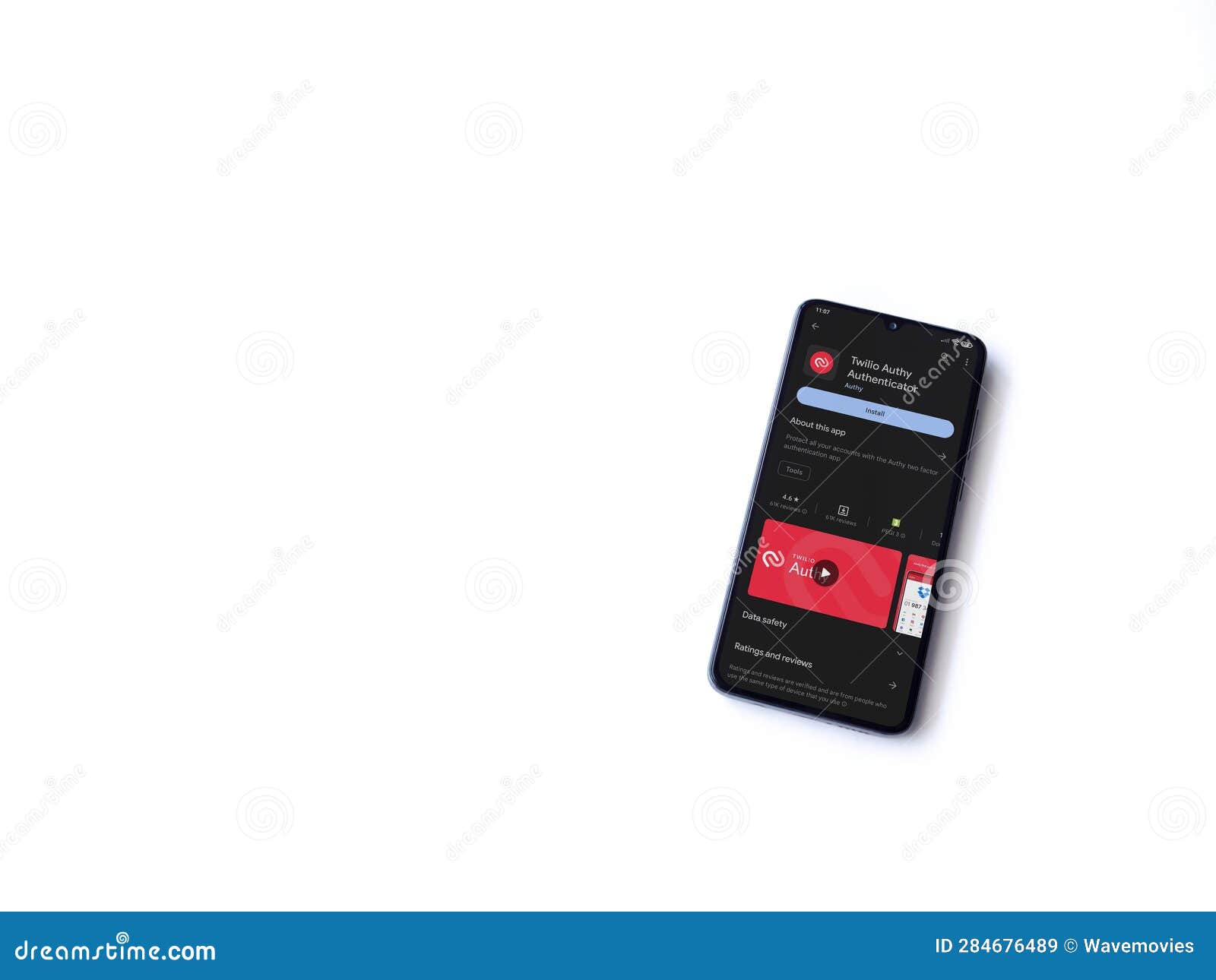 Twilio Authy Authenticator App Play Store Page on Smartphone on White ... Twilio Authy Authenticator App Play Store Page on Smartphone on White ...