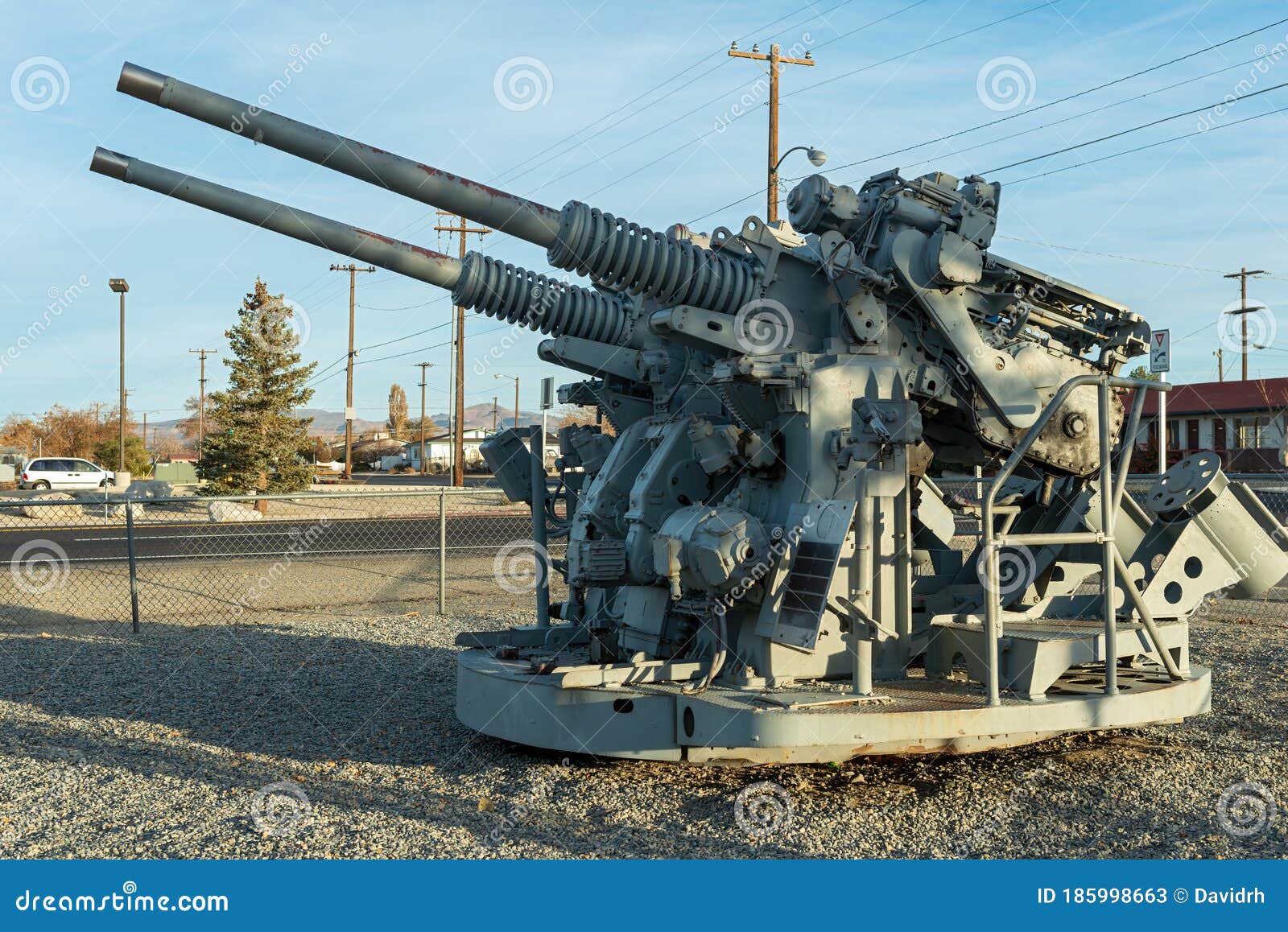 A Twin Anti-aircraft Gun on Display Stock Image - Image of iron ...