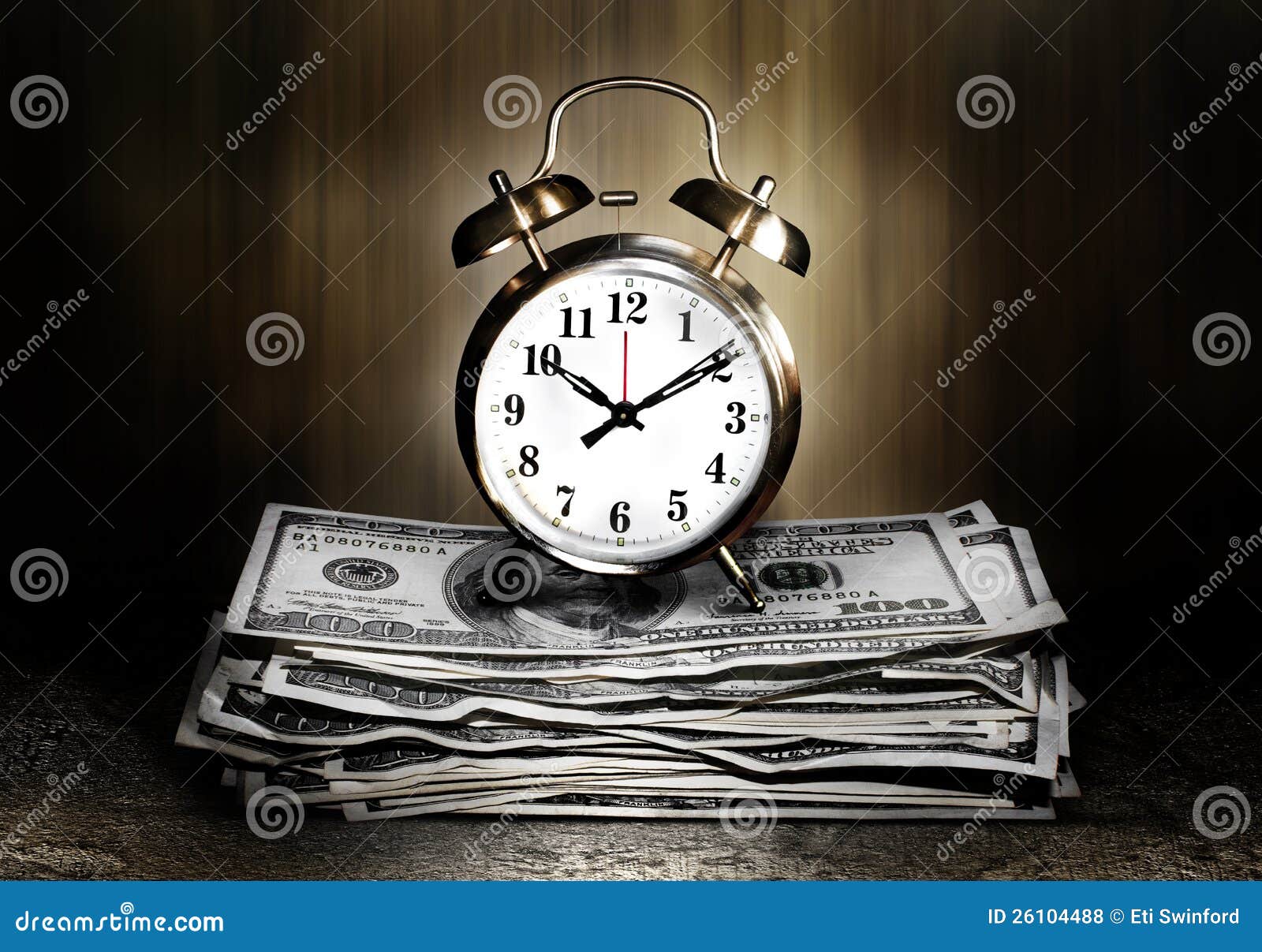 Twin bell clock on money stock photo. Image of financial - 26104488