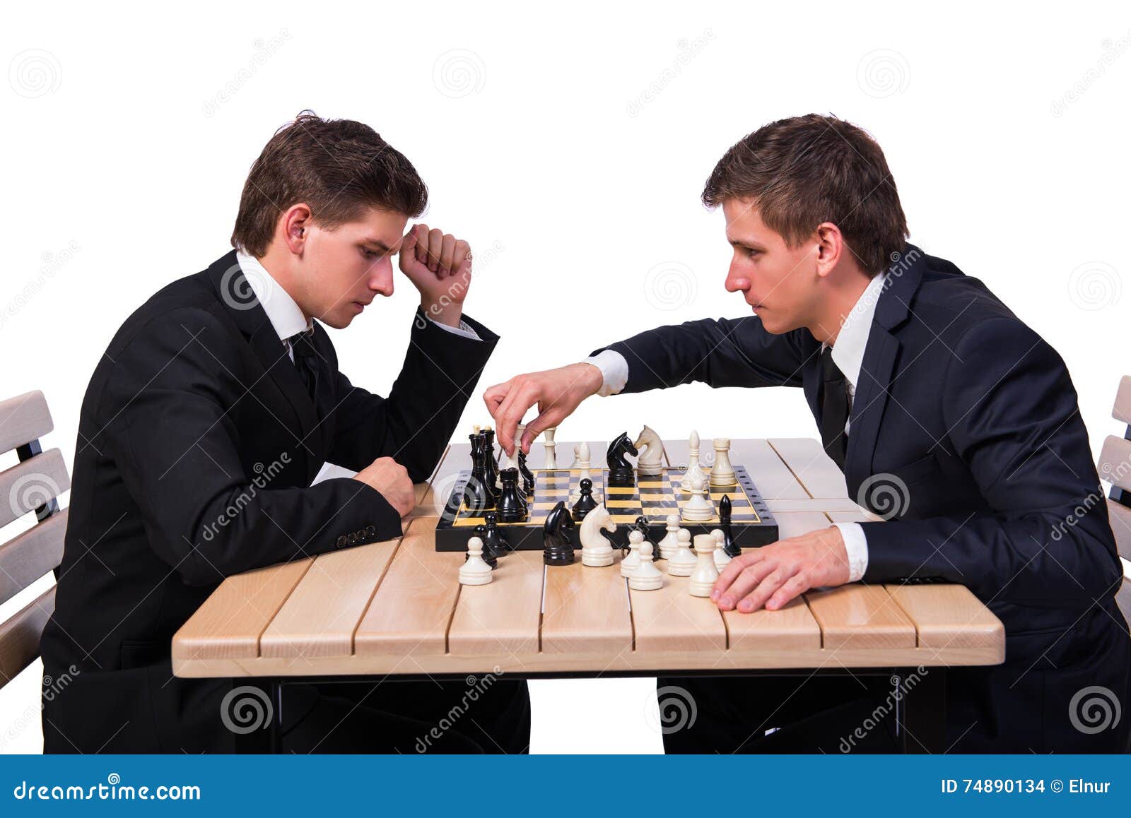 The Twin Brothers Playing Chess Isolated on White Stock Photo - Image ...