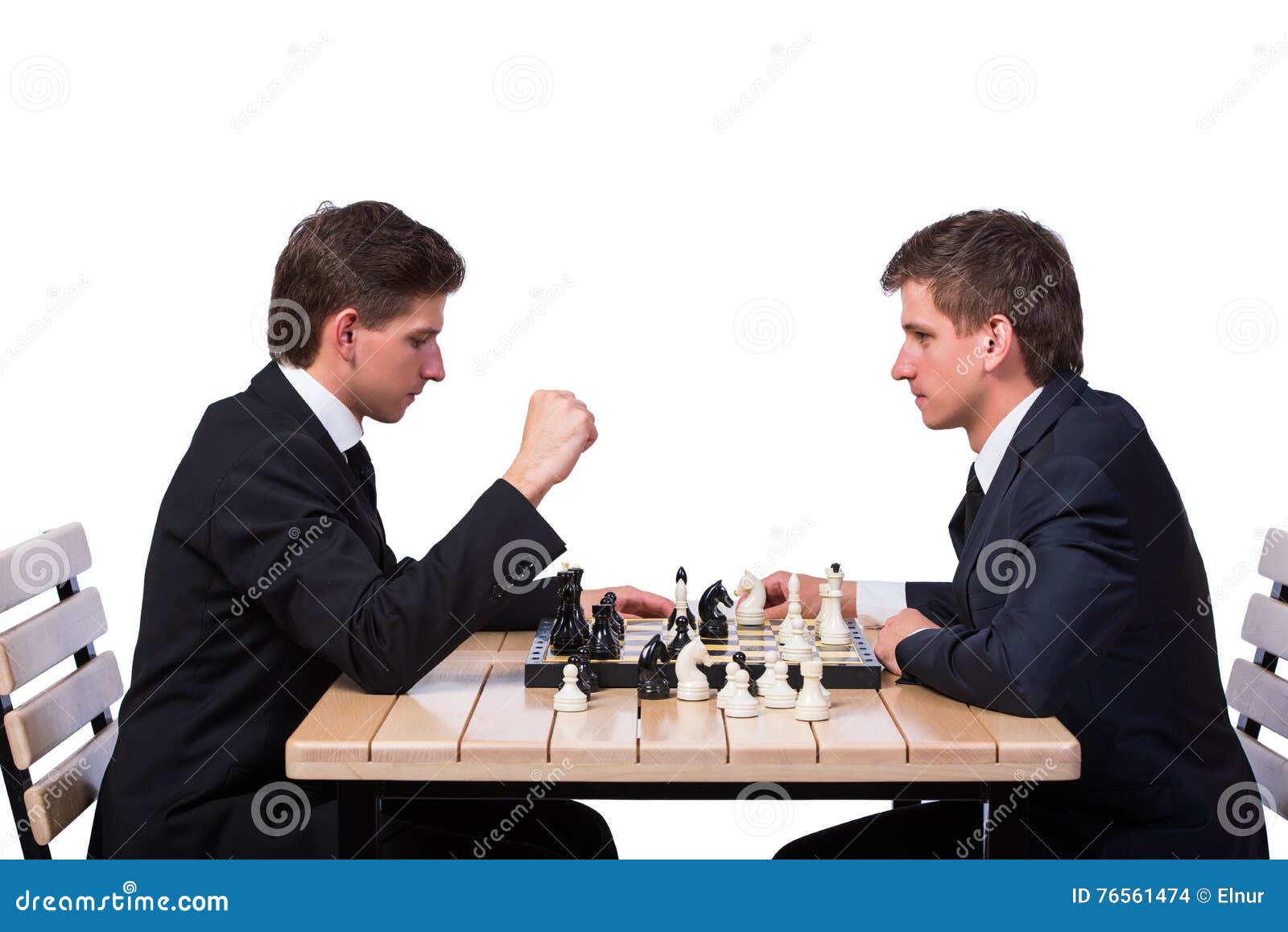 The Twin Brothers Playing Chess Isolated on White Stock Photo - Image ...