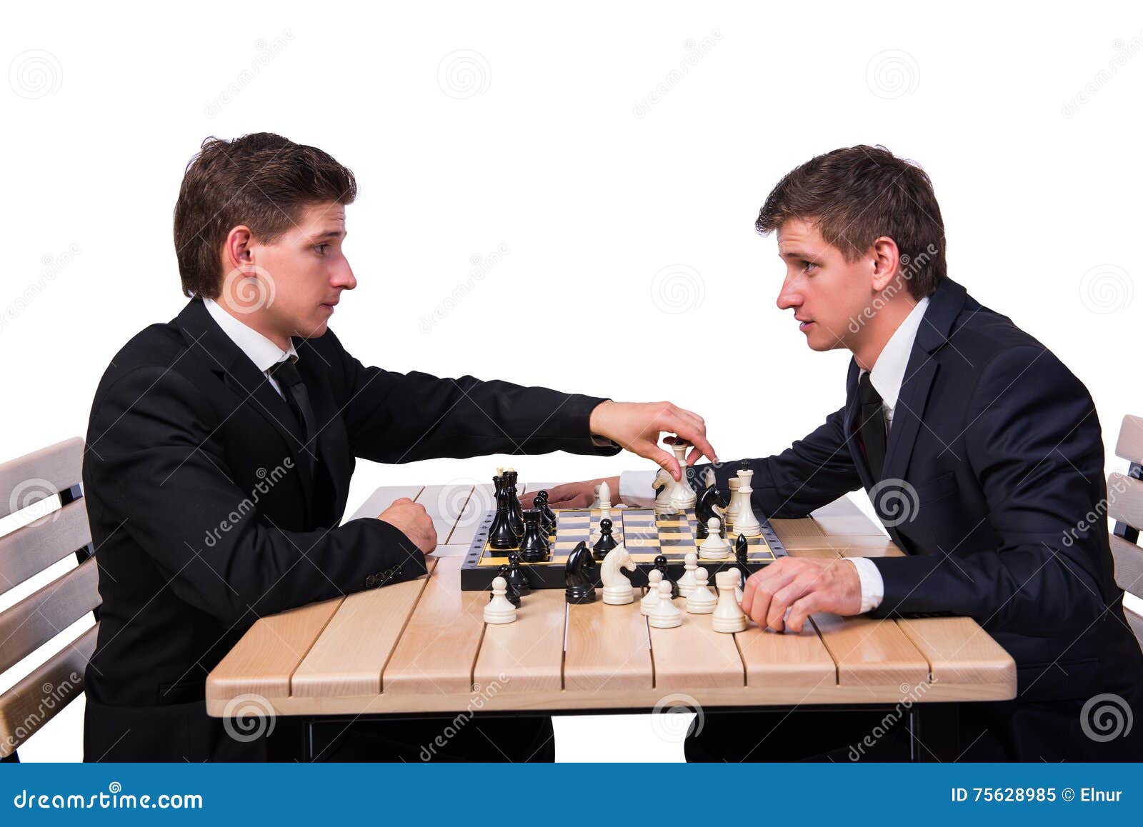 The Twin Brothers Playing Chess on White Stock Image - Image of ...