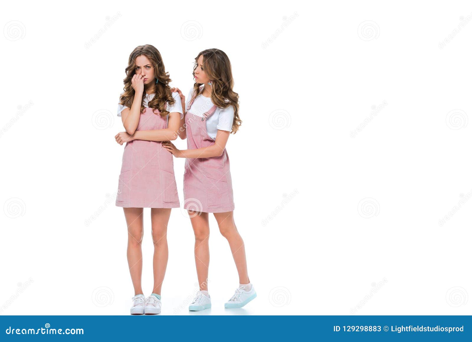 Twin Comforting Sad Sister Isolated Stock Image - Image of sadness ...