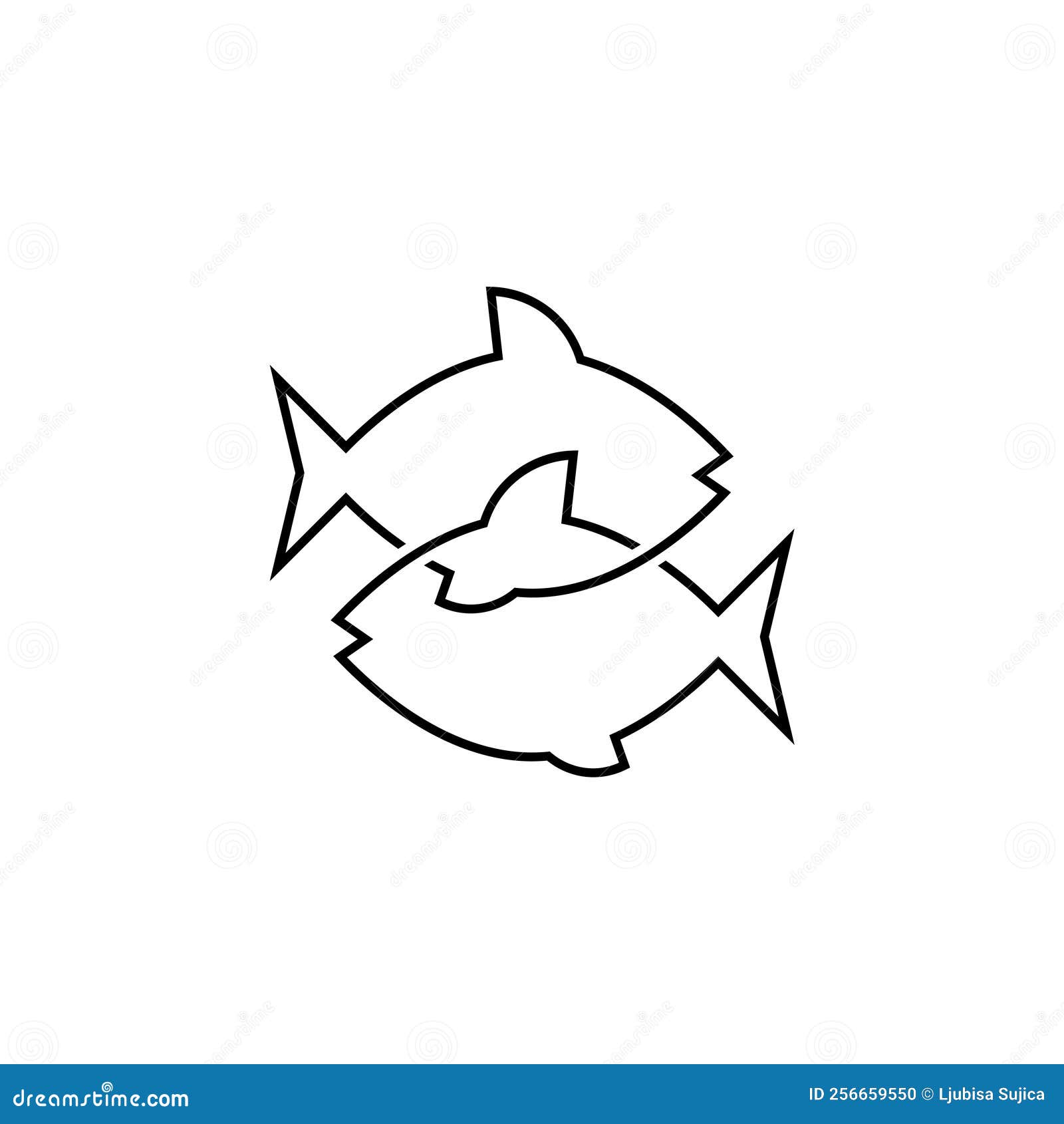 Twin Double Fish Logo Line Art Template Isolated on White Background ...