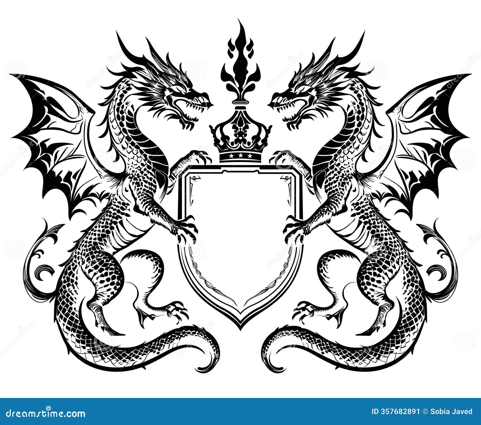 Dragon Crest Tattoos, Vector Illustration, Black And White, Perfect For ...