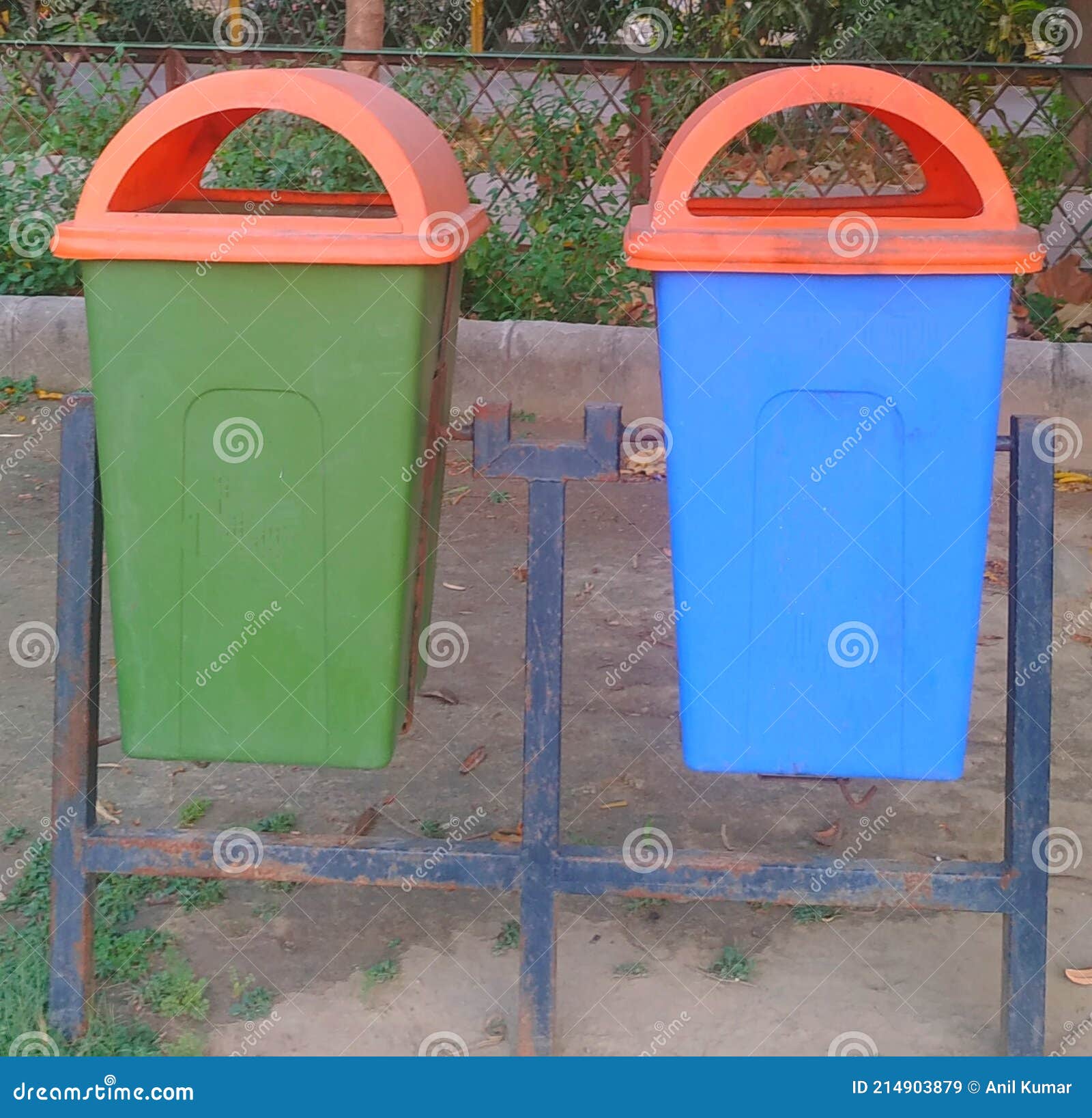 Twin dustbin in the park stock image. Image of yellow - 214903879