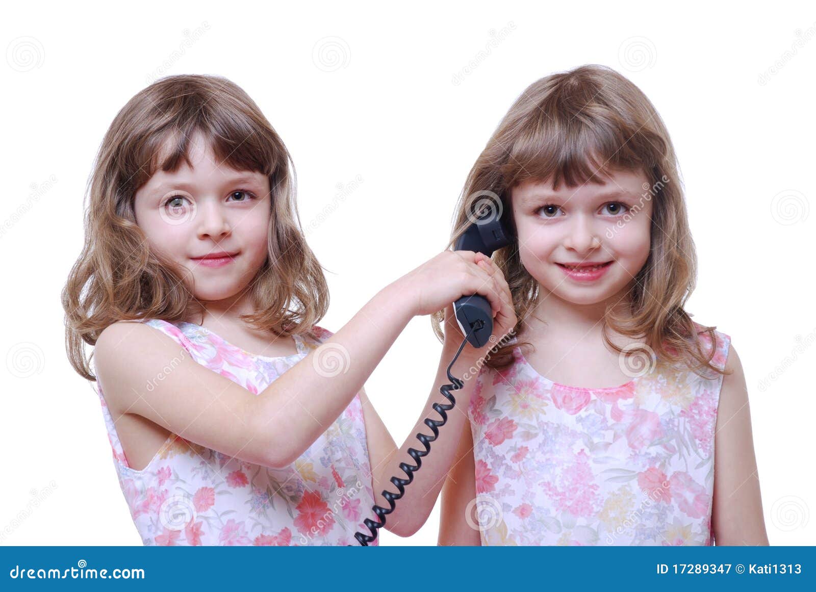 Twin girls with phone stock image. Image of happy, twin - 17289347