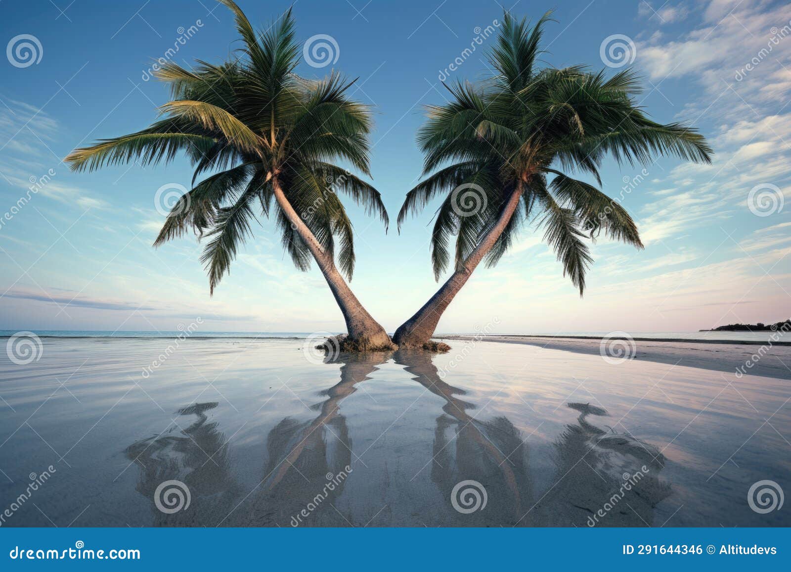 Twin Palm Trees Bending Towards Each Other on a Beach Stock ...