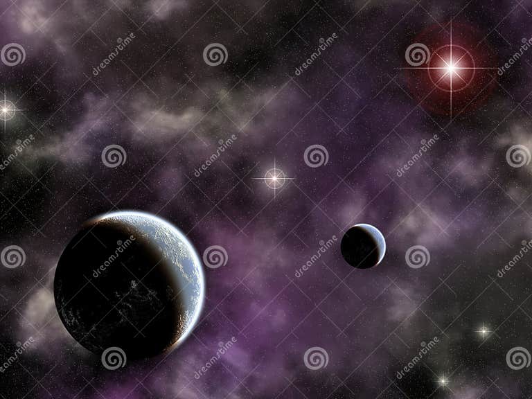 Twin planets with nebula stock illustration. Illustration of cosmos ...