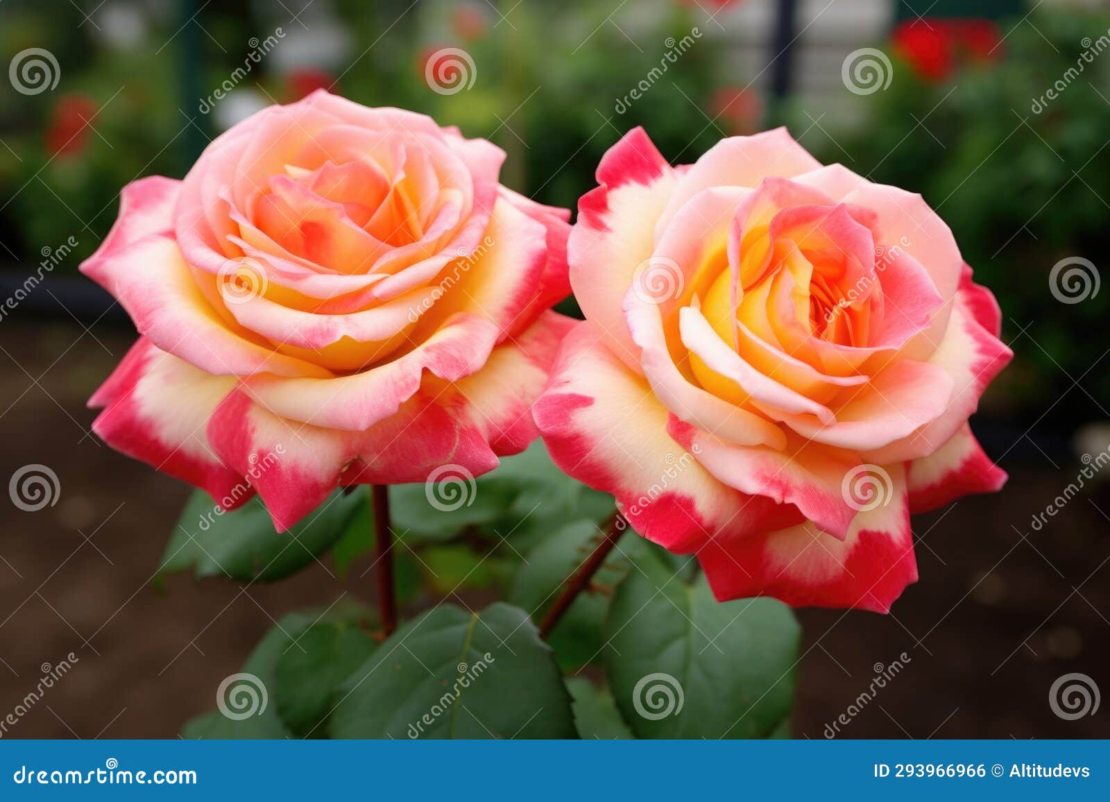 Twin Roses in the Flowerbed Stock Illustration - Illustration of ...
