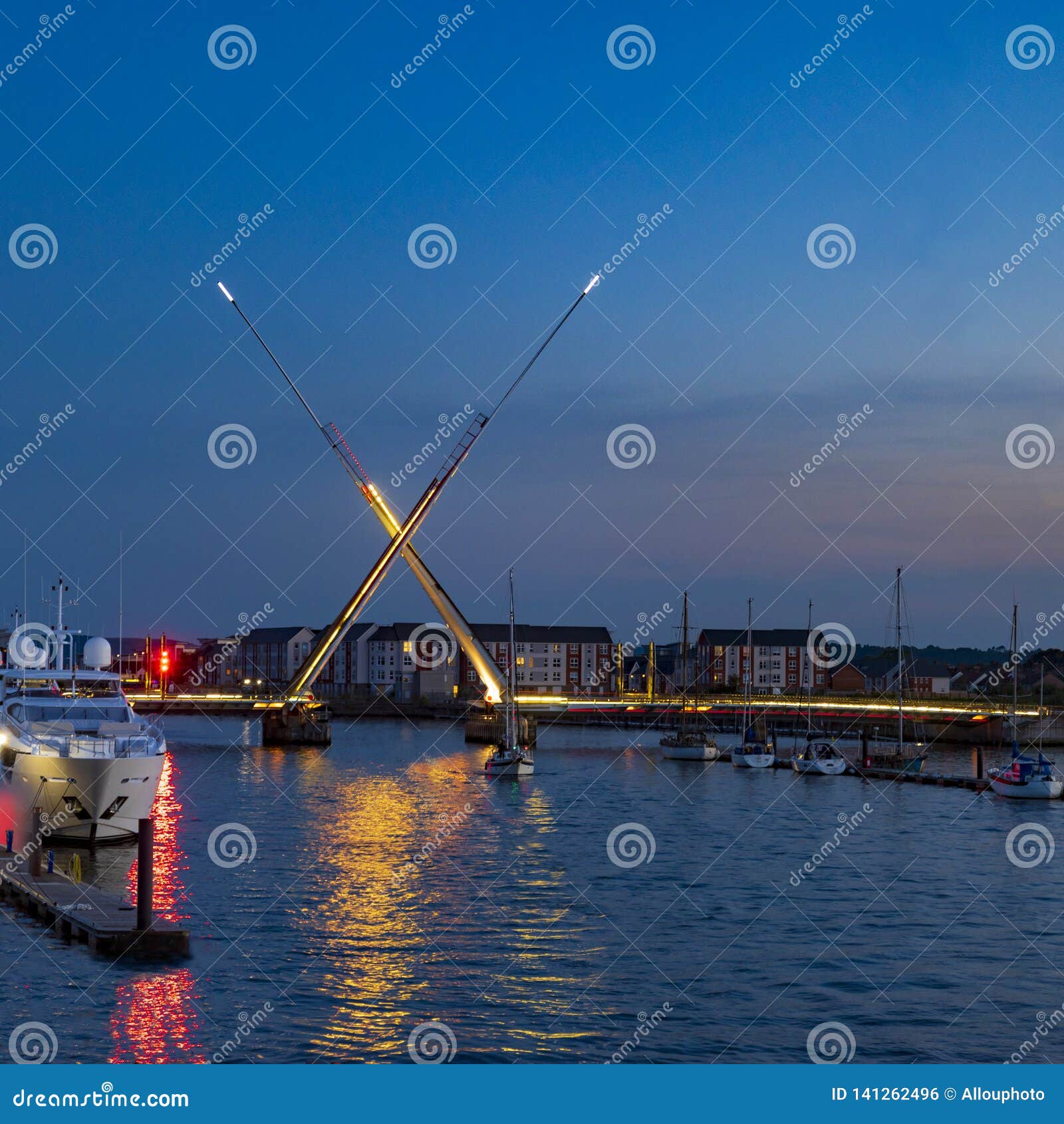 Twin Sails Bridge in Poole Harbour Stock Photo - Image of night ...