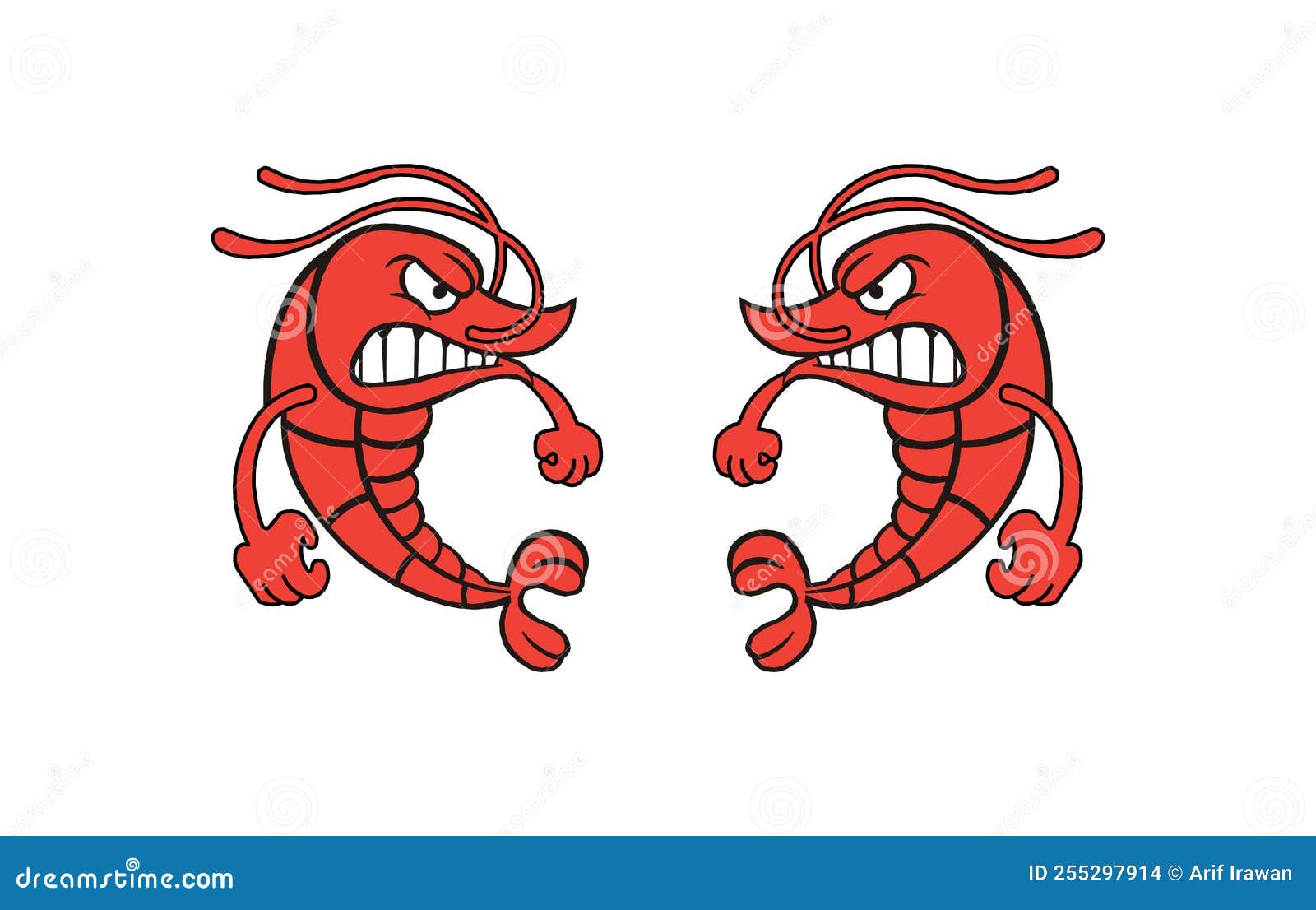 Twin Shrimp Doodle Mascot Logo Angry Face Vector Illustration ...