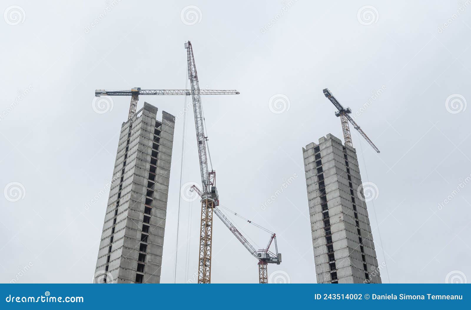 Twin Skyscrapers Under Construction. Building Site with Multiple Tower ...
