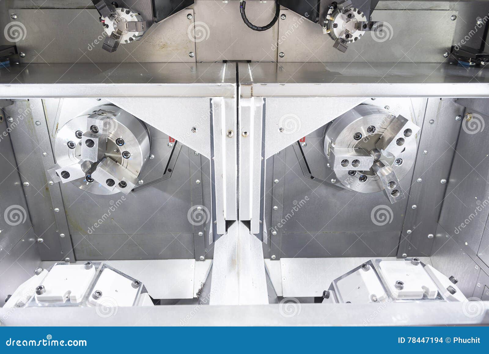 The Twin Spindle of CNC Lath Machine Stock Photo - Image of industrial ...