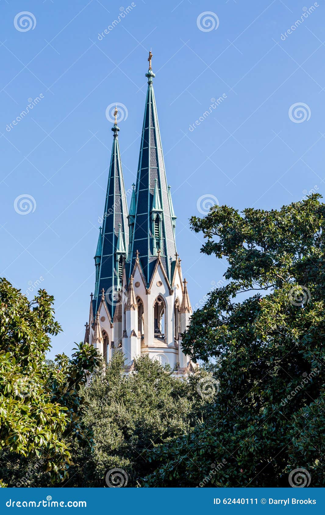 Twin Steeples Over Trees stock image. Image of savannah - 62440111