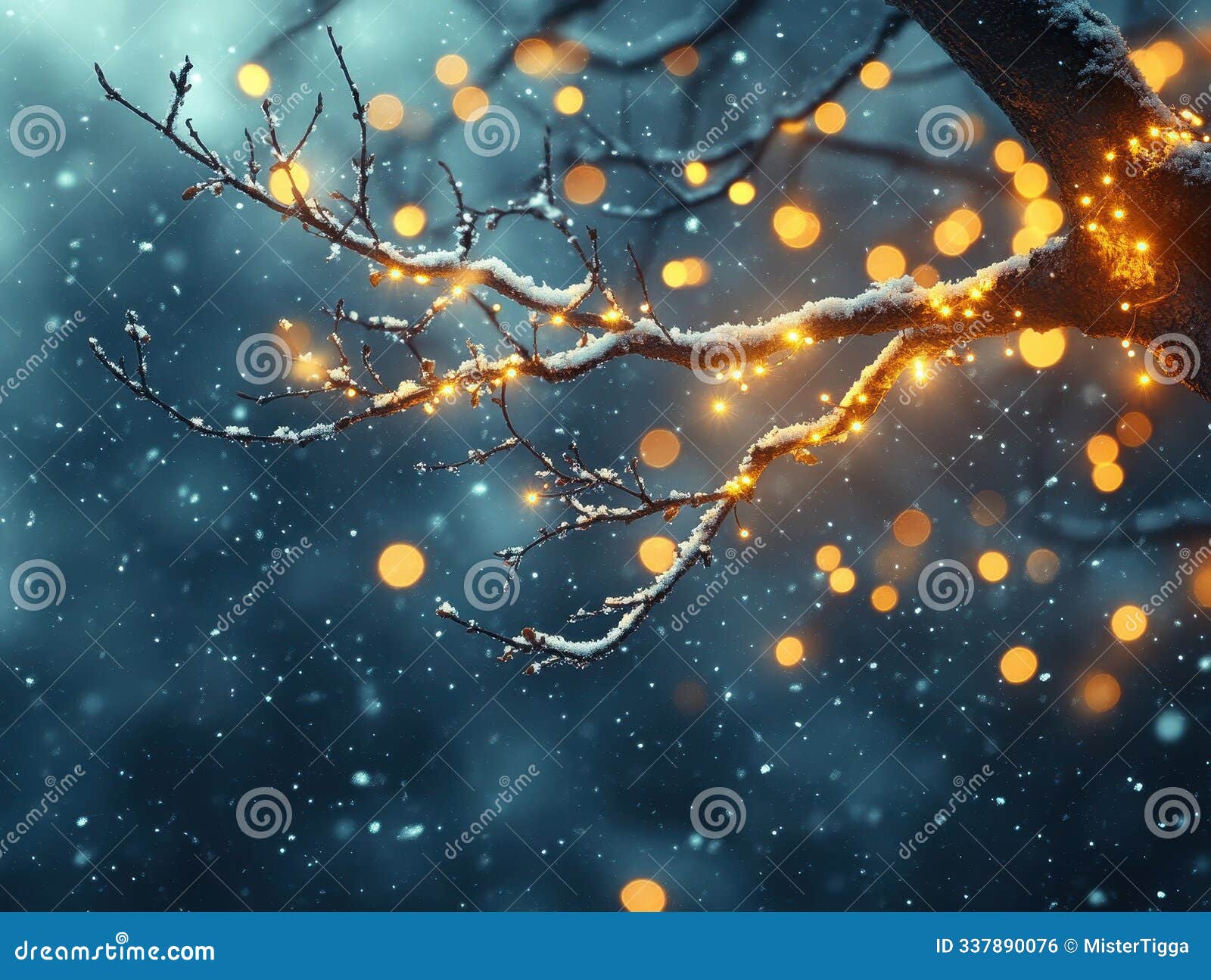 Twinkling Fairy Lights Wrapped Around a Snowy Tree, Full Empty Copy ...