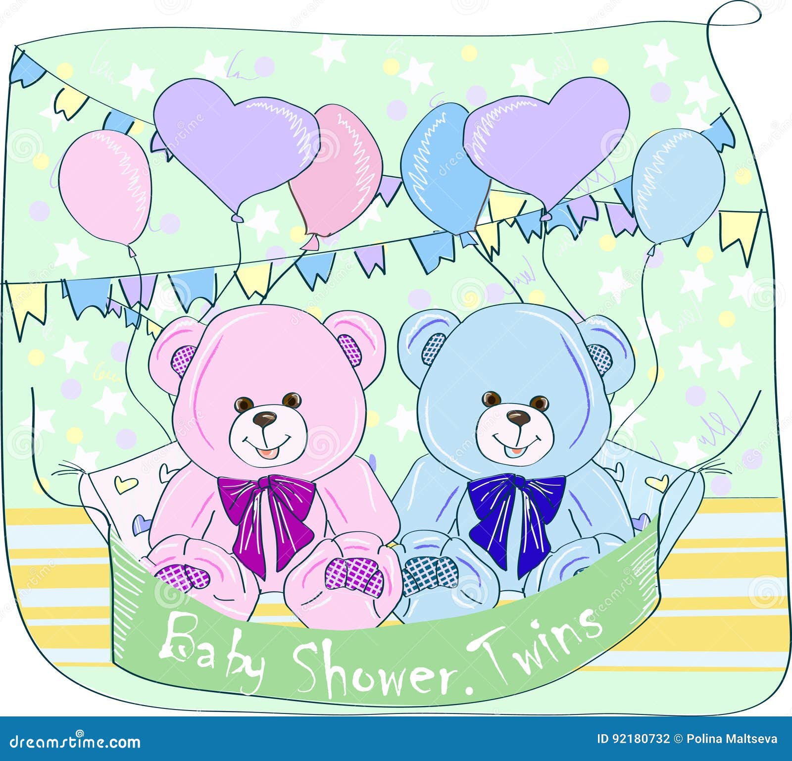 Twins Baby Shower Cartoon Vector | CartoonDealer.com #59983423