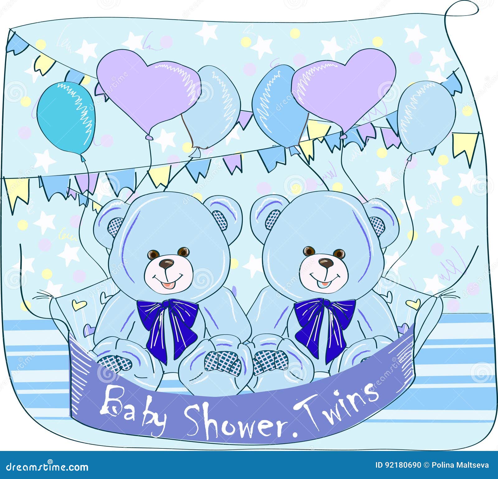 Twins Baby Shower Vector Illustration | CartoonDealer.com #61241106
