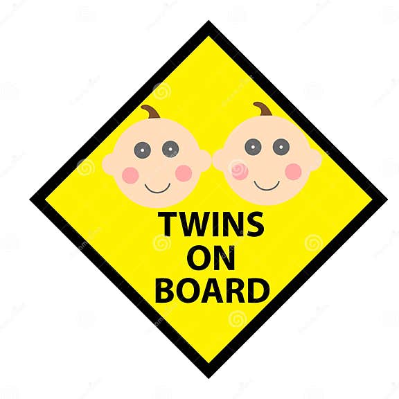 Twins on Board Sign with Heads of Babies Stock Illustration ...