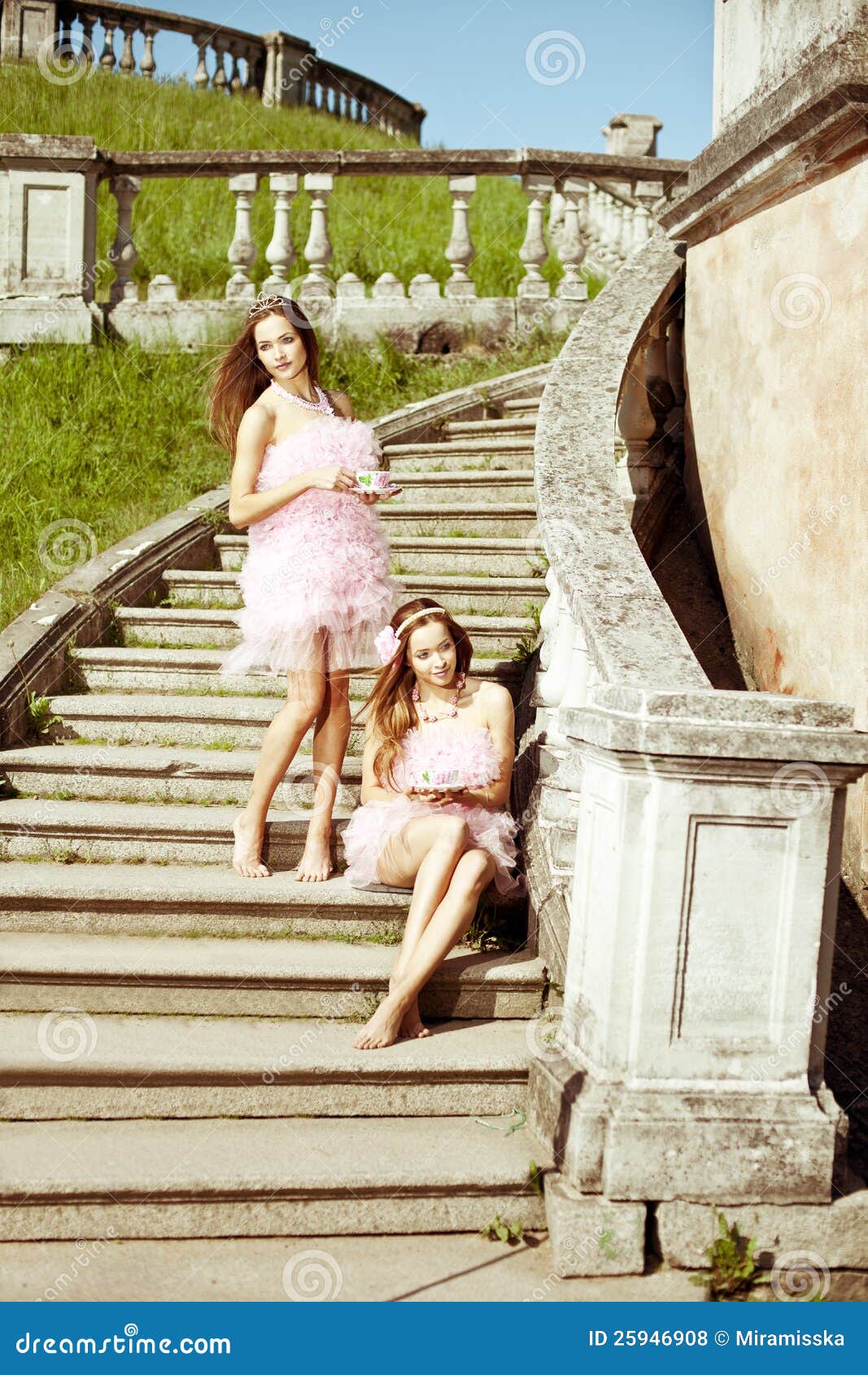 Twins and Cups of Tea or Coffee Stock Photo - Image of fashion, cute ...