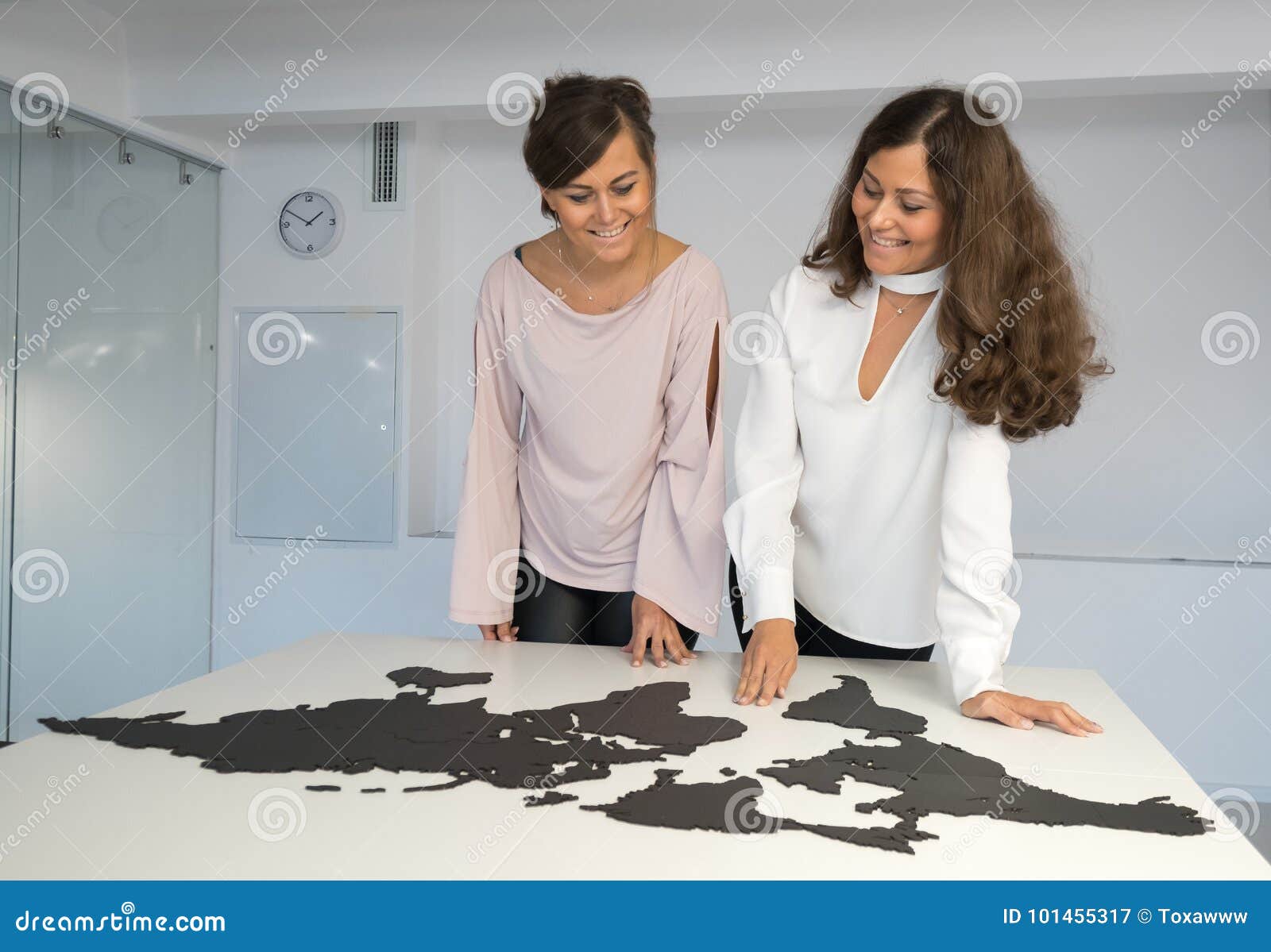 Twins Girls Fixing the World Map Stock Image - Image of manager, mount ...