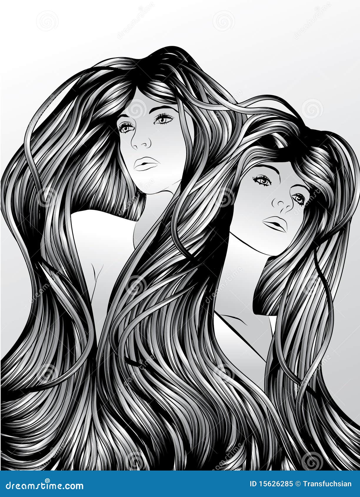 Twins with Interlocking Hair Stock Vector - Illustration of hair, retro ...