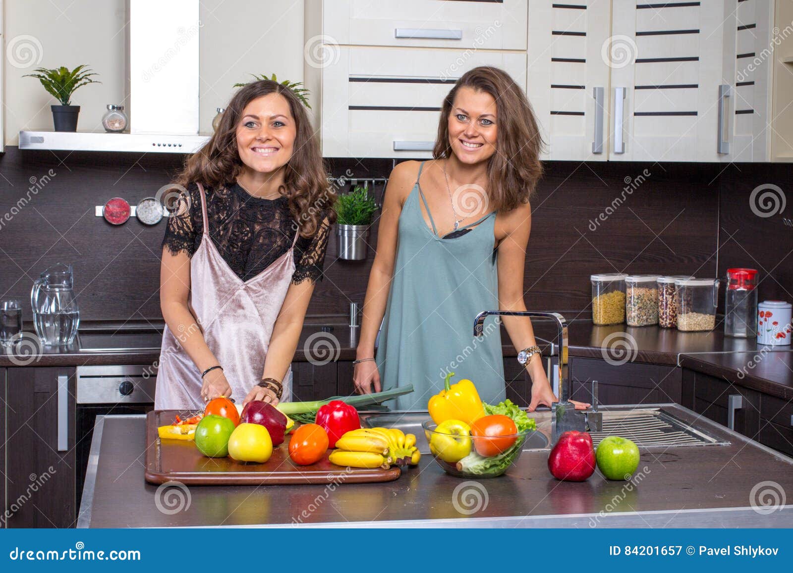 Twins on Kitchen in the Morning Stock Image - Image of happy, room ...