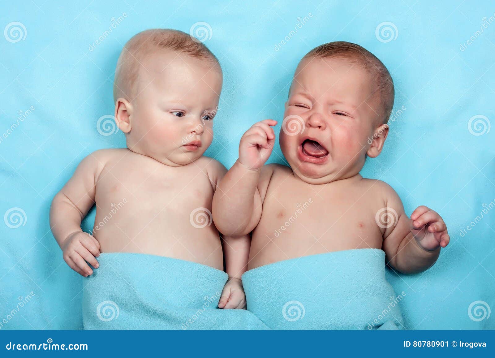 Twins is Laughing on the Blue Stock Image - Image of care, brother ...