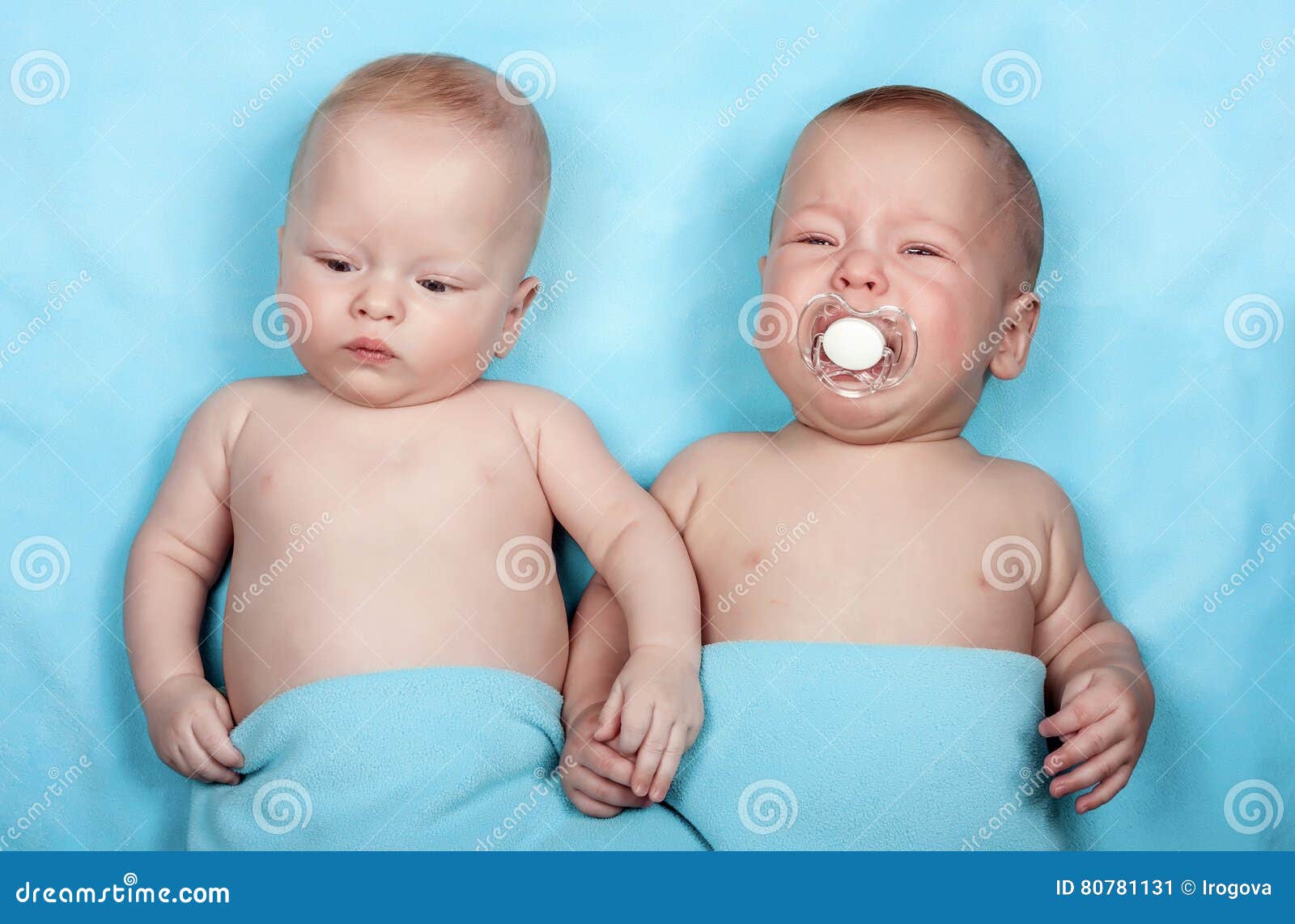 Twins is Laughing on the Blue Stock Image - Image of blue ...