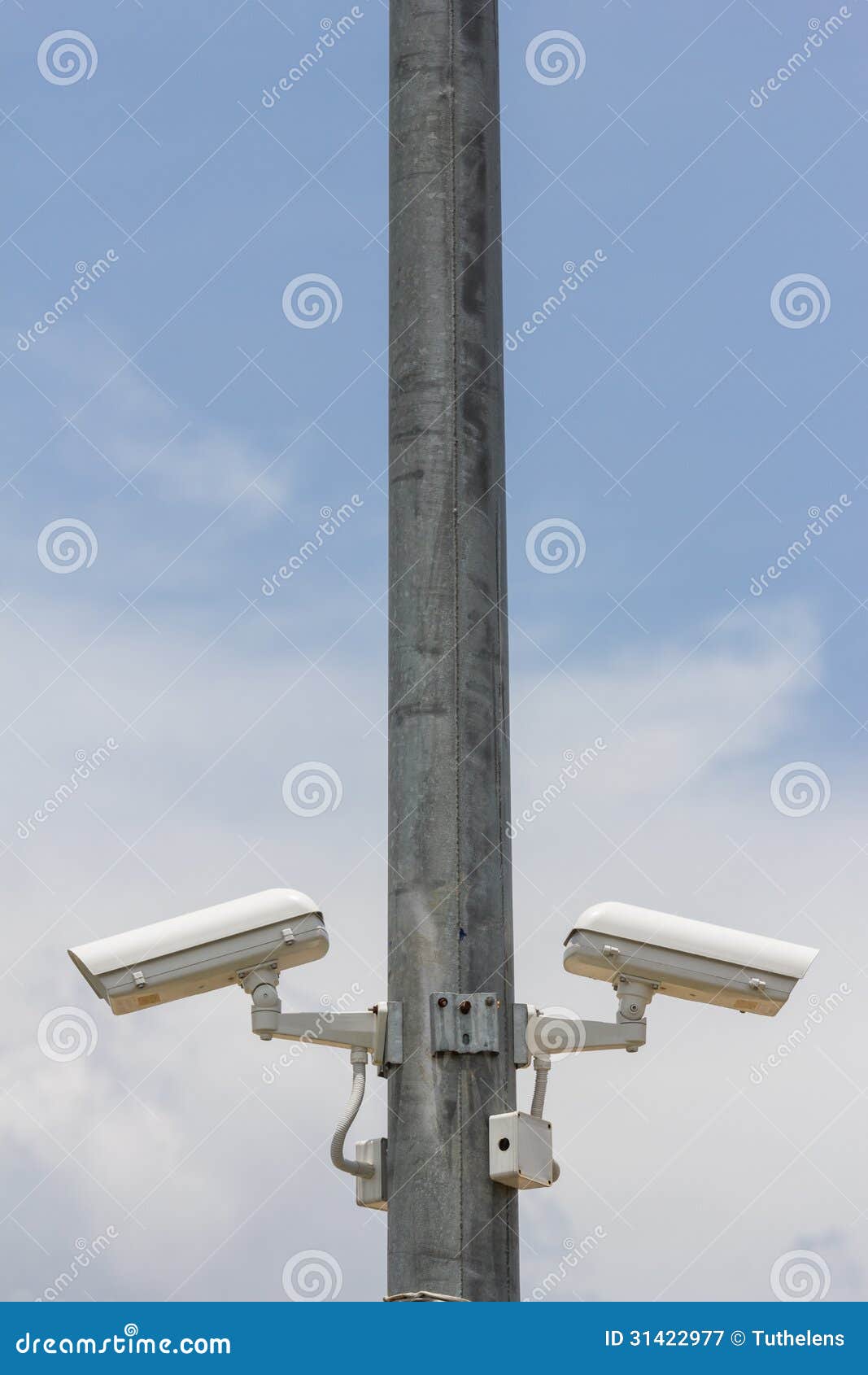 Twins Security Camera on the Metal Pole Stock Image - Image of glass ...