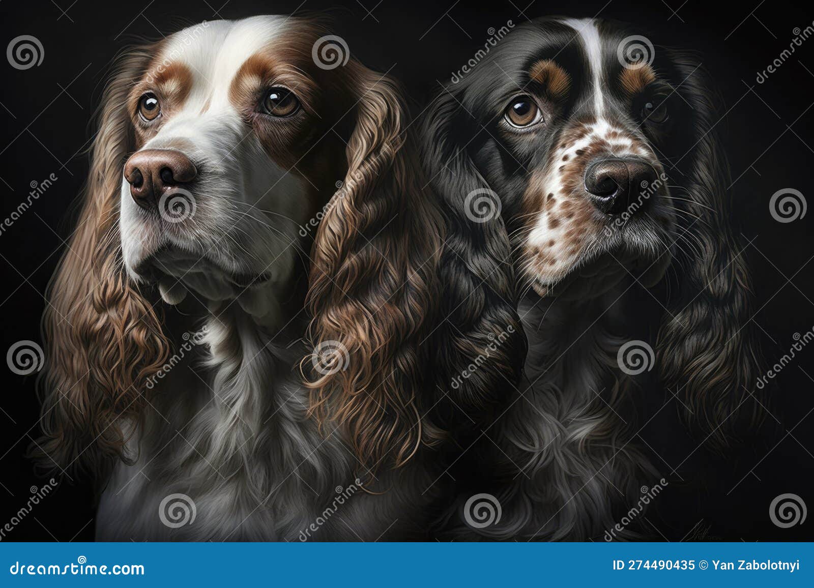 Twins Siblings Cocker Spaniel Black Background. Generative AI Stock ...