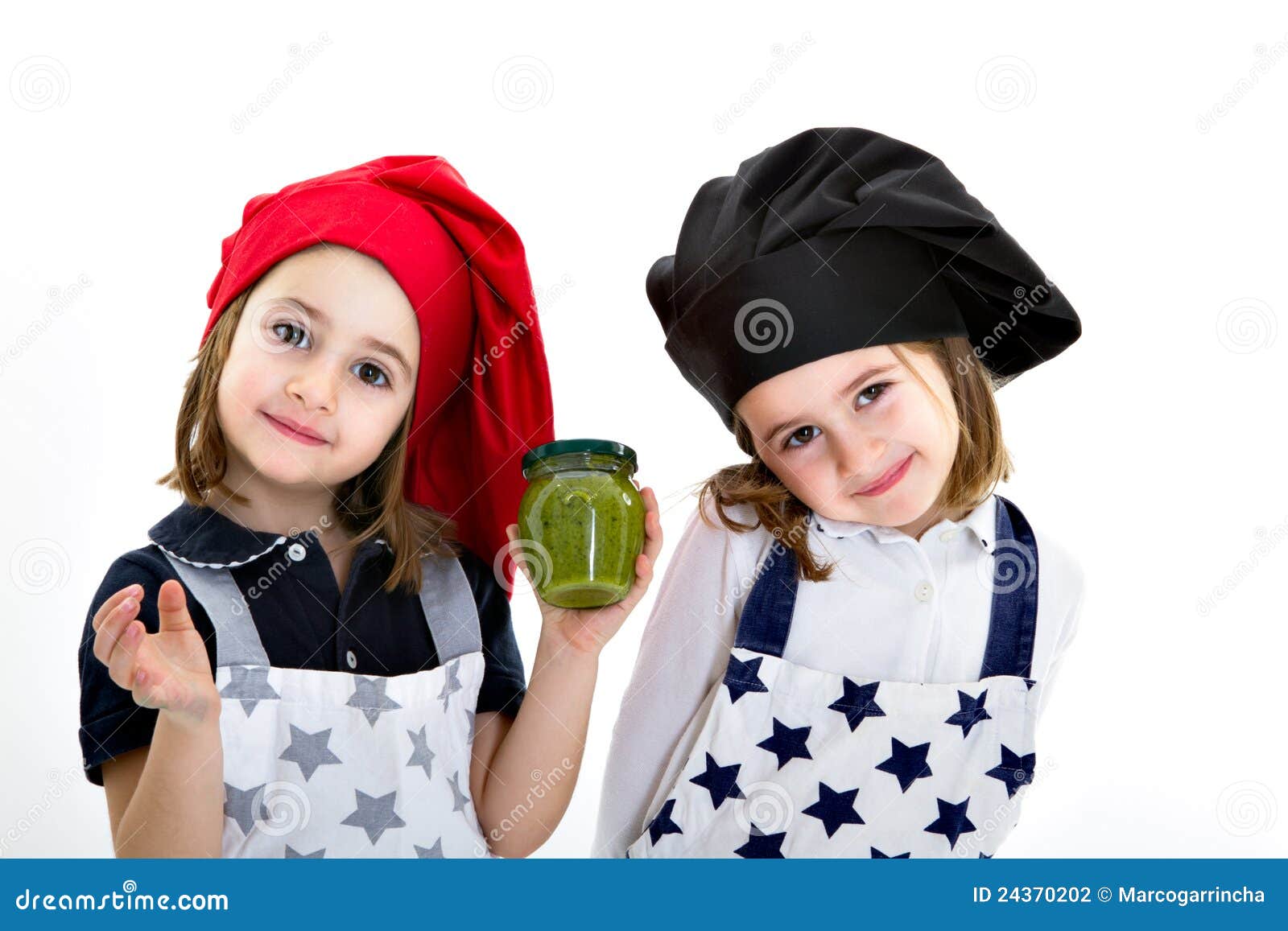 Twins Sisters Cook Chef with Pesto Genovese Stock Photo - Image of ...